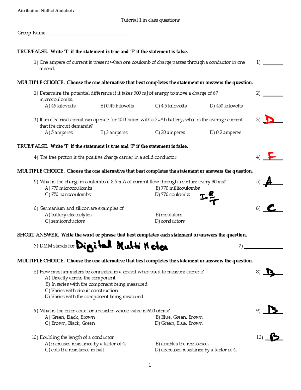 Tutorial 1 in class questions sol - Tutorial 1 in class questions Group - Studocu