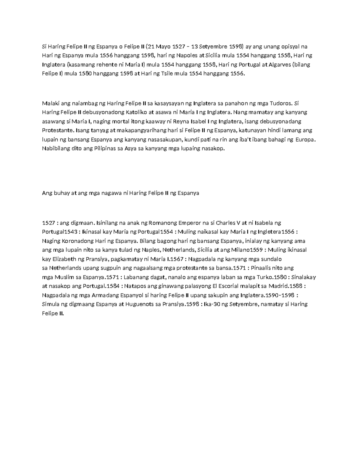 Haring Felipe Summary - Si Haring Felipe II ng Espanya o Felipe II (21 ...