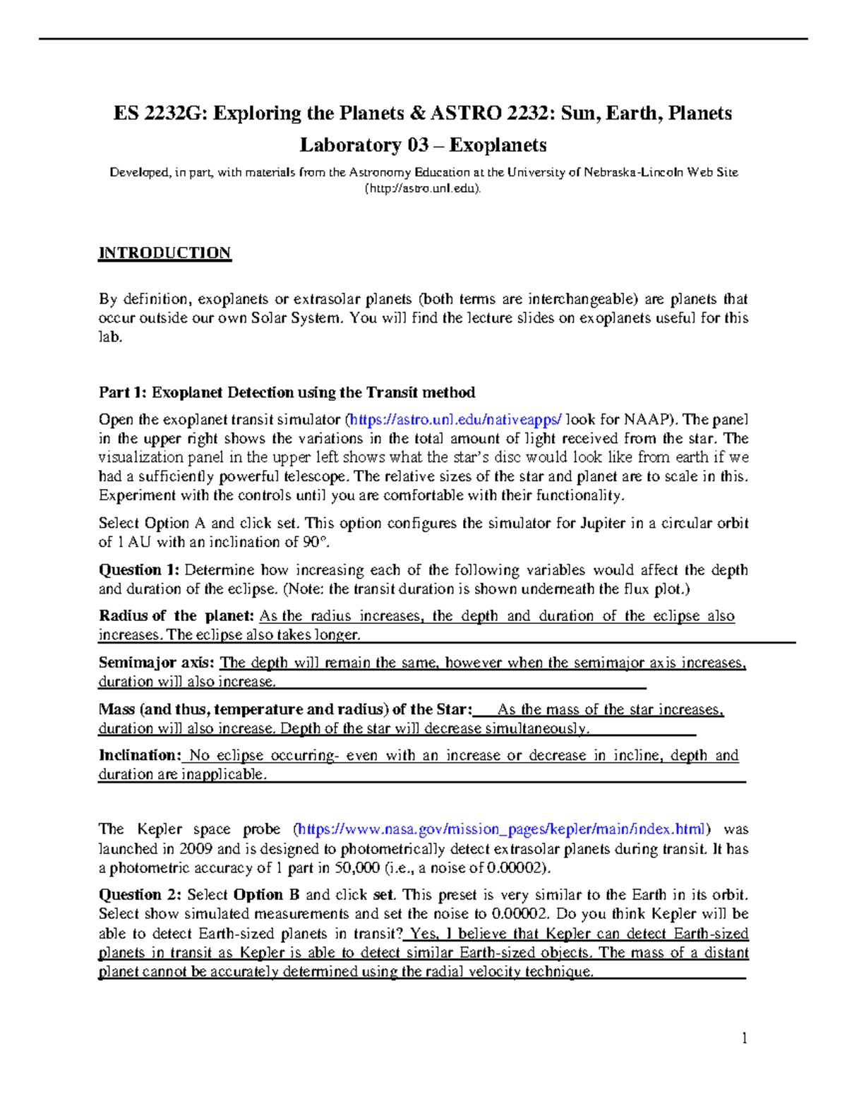 Lab 3 2232 - lab - 1 ES 2232G: Exploring the Planets & ASTRO 2232: Sun ...
