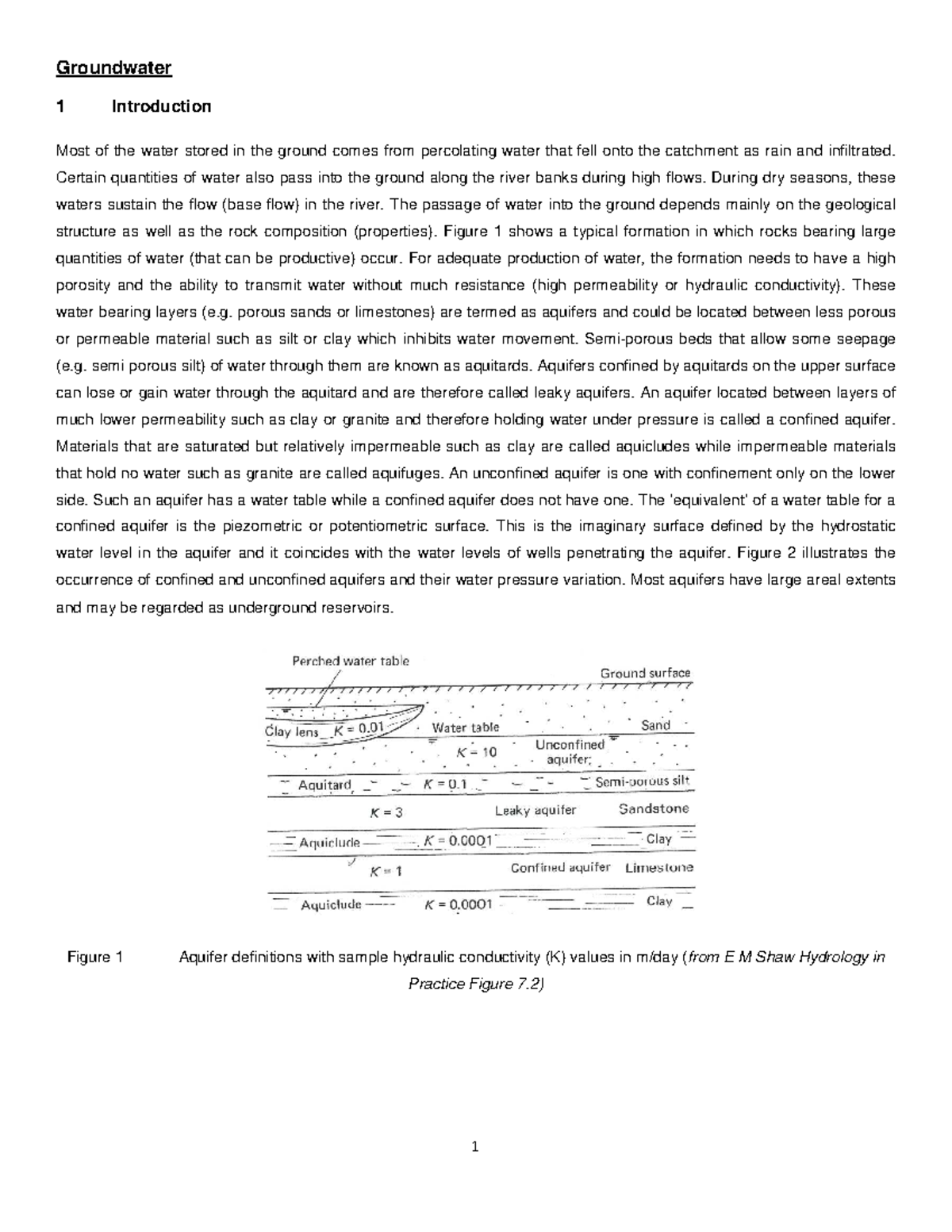 Groundwater - Lecture notes 1-5 - Groundwater 1 Introduction Most of ...