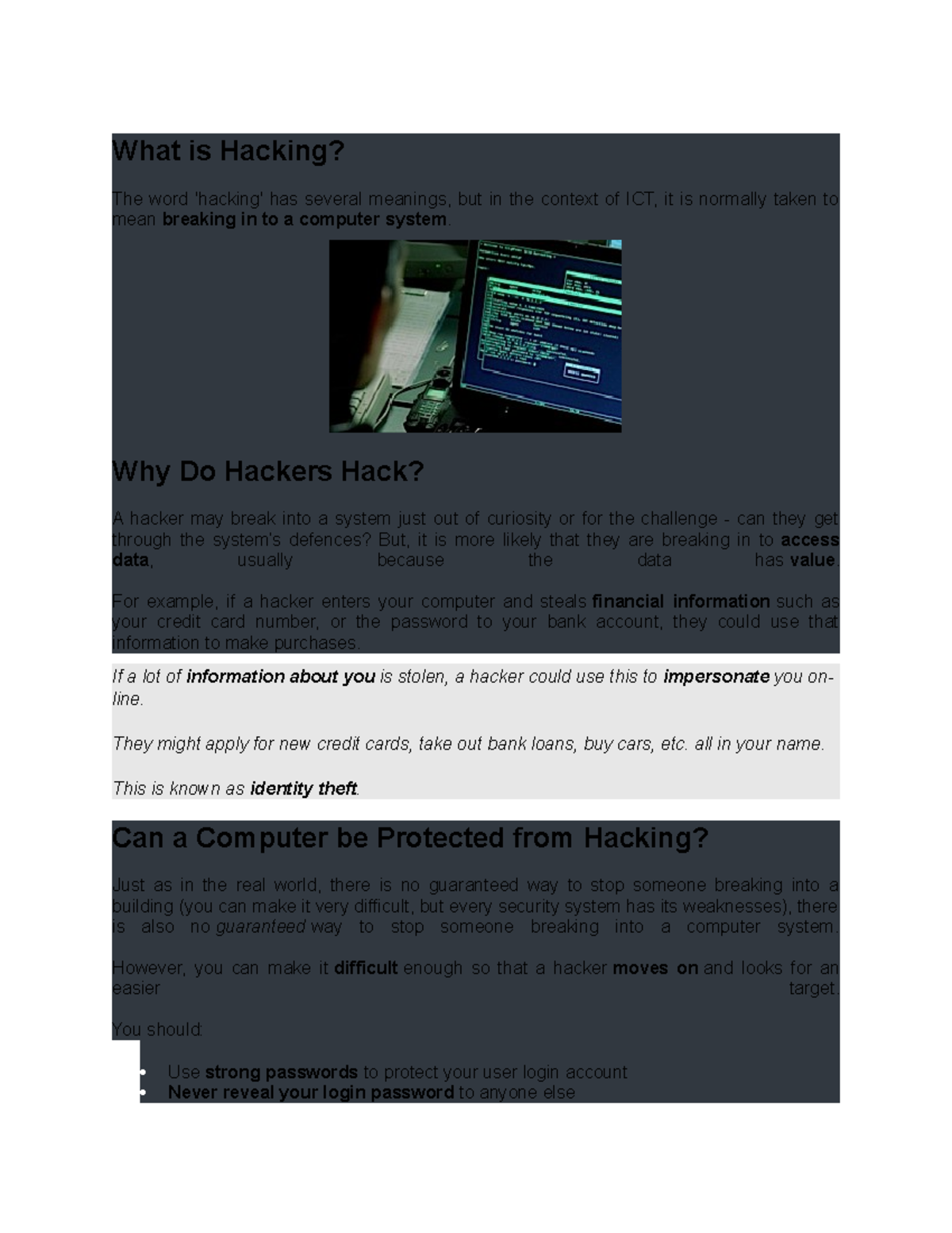 What is Hacking - NONE - What is Hacking? The word 'hacking' has ...