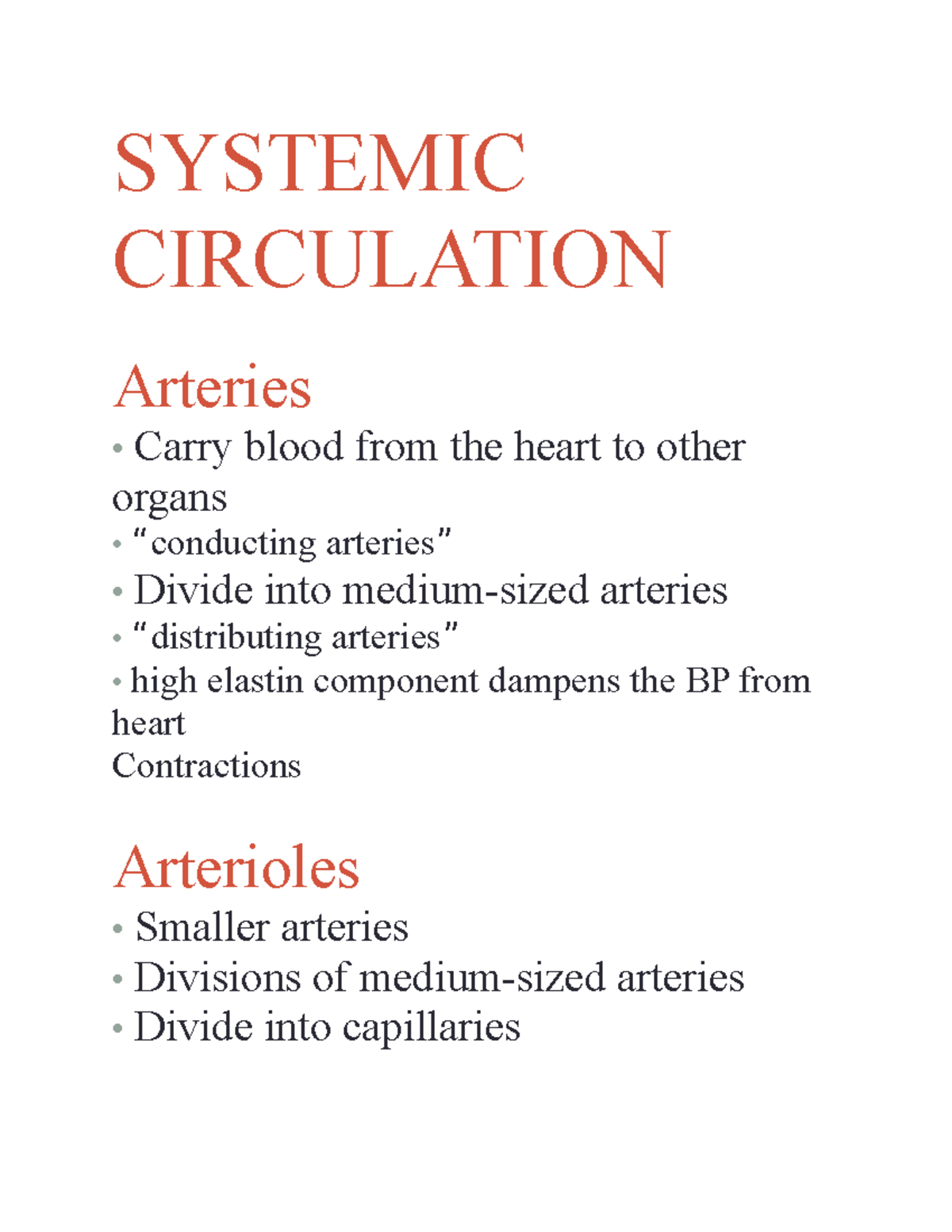 Systemic Circulation - SYSTEMIC CIRCULATION Arteries • Carry blood from ...