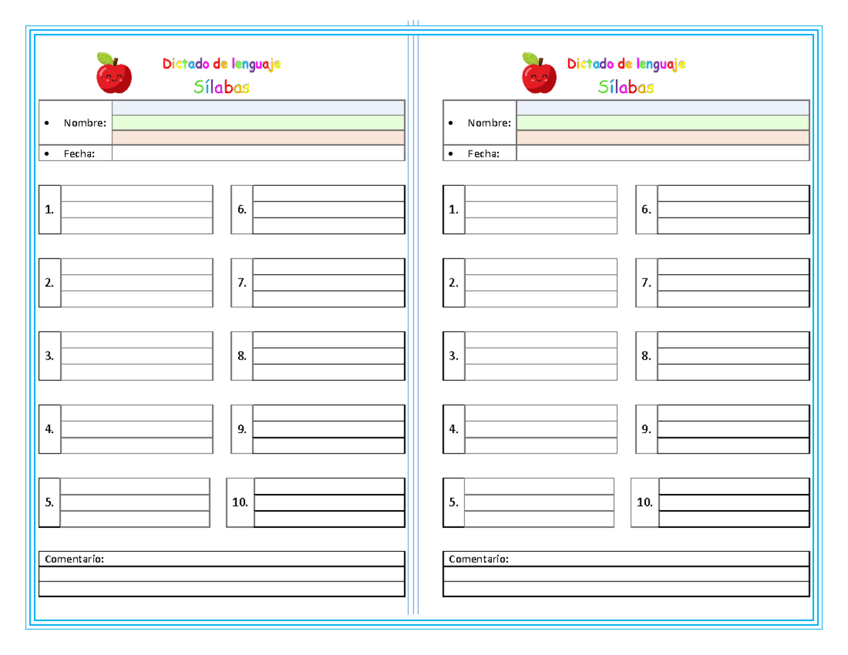 Dictado de lenguaje sílabas - Patologías del Lenguaje - Dictado de ...
