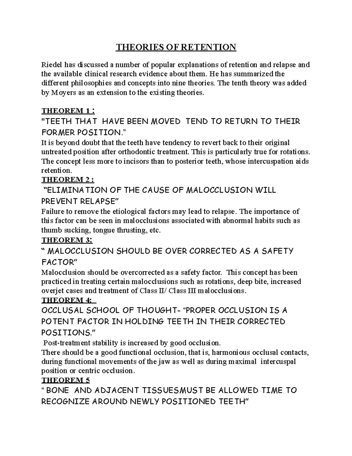 Theories OF RetentionRiedel has discussed a number of popular ...