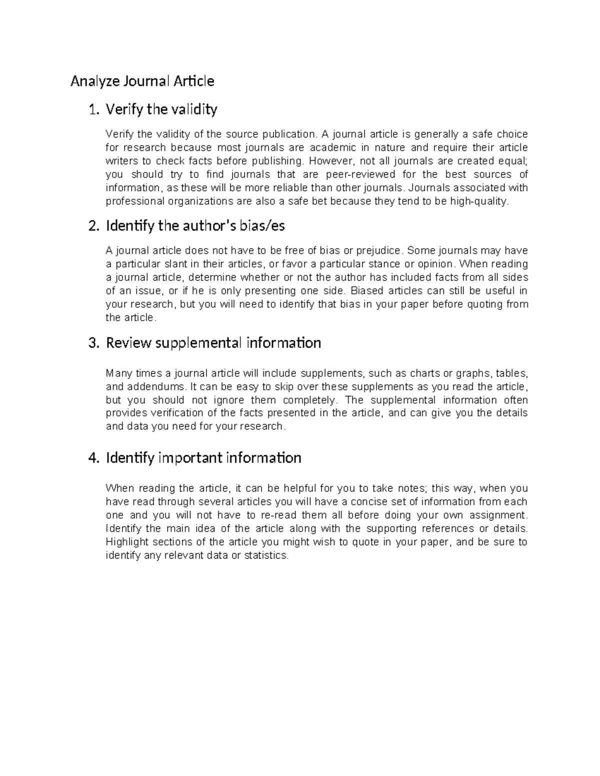 Analyze Journal Article Guide 1 - Analyze Journal Article 1. Verify the ...