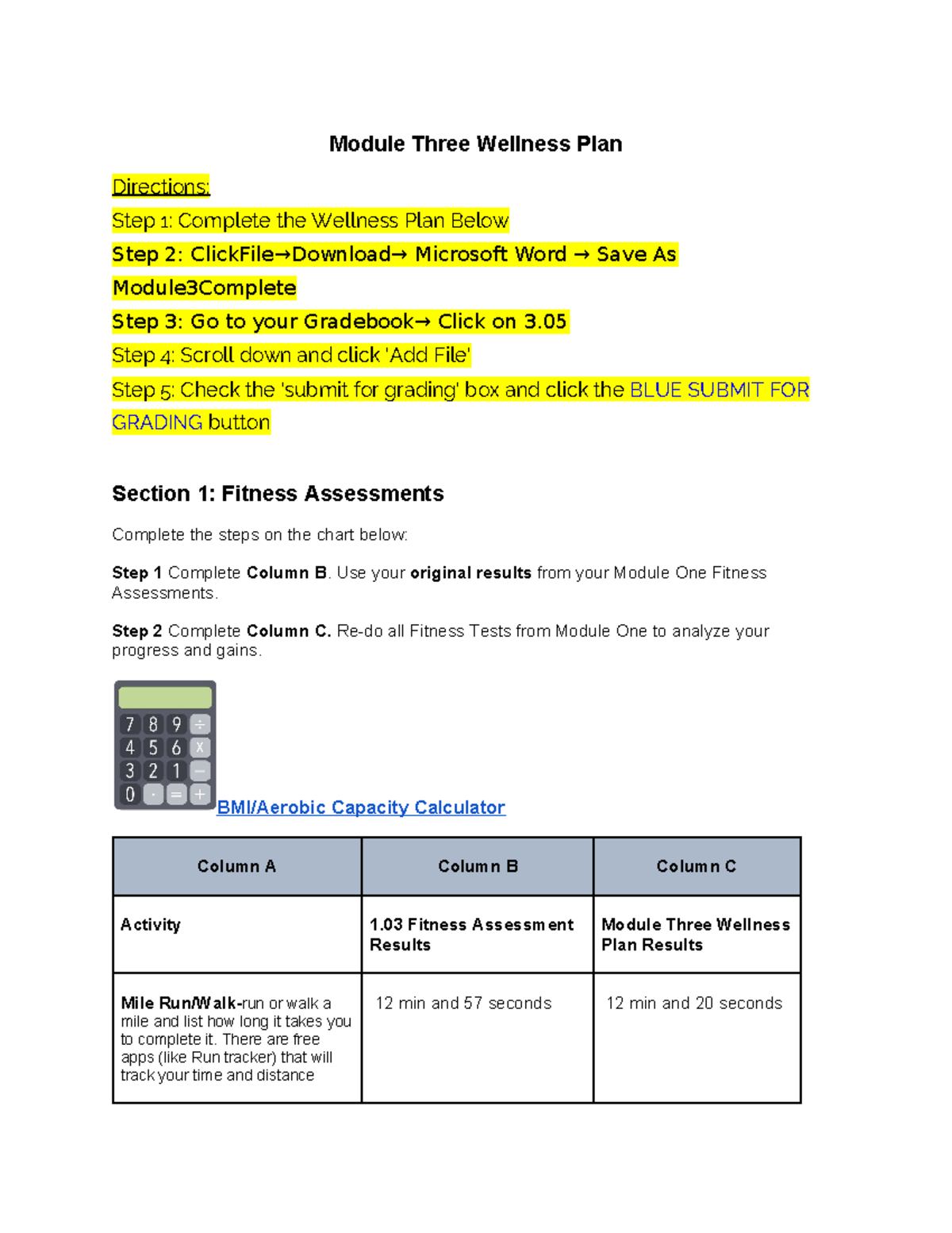 Copy of Module Three Wellness Plan-updated 11 28 - Module Three ...