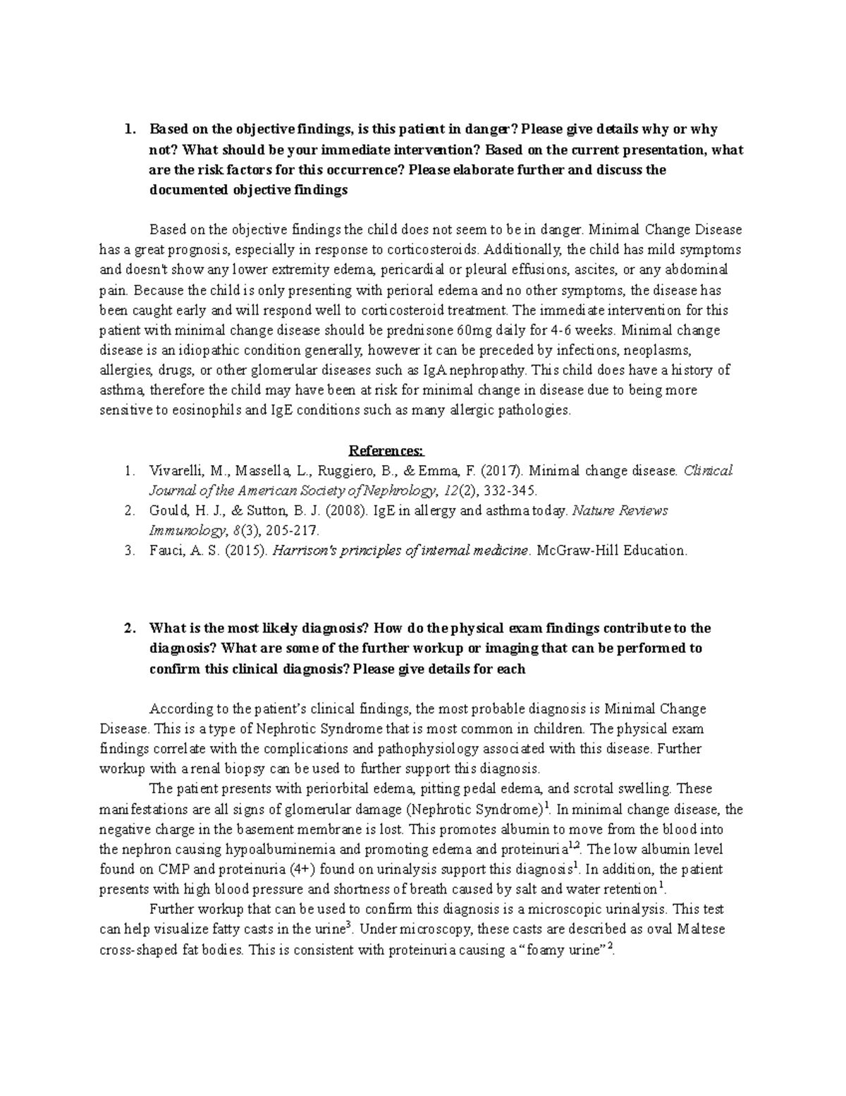 Peds Case Study - 1. Based on the objective findings, is this patient ...