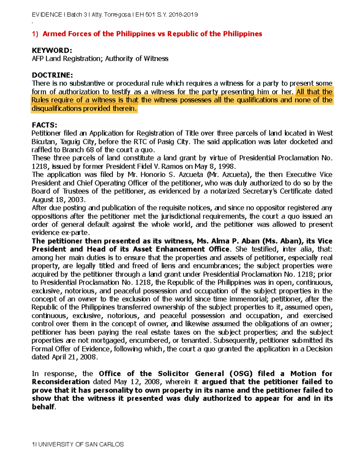 401373701 Evidence Case Digests 1 42 pdf - ! 1) Armed Forces of the ...