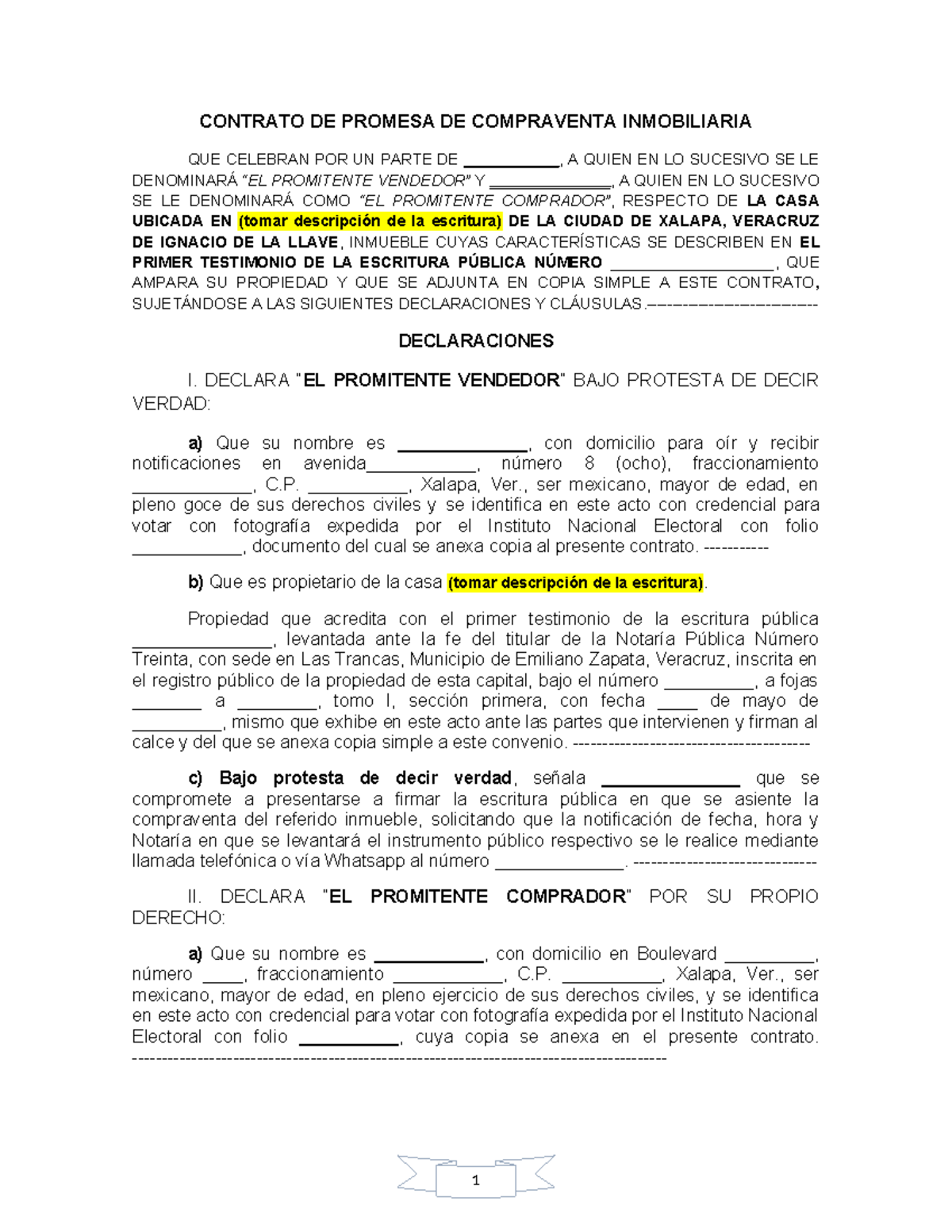 Promesa de compraventa Genérica - CONTRATO DE PROMESA DE COMPRAVENTA ...
