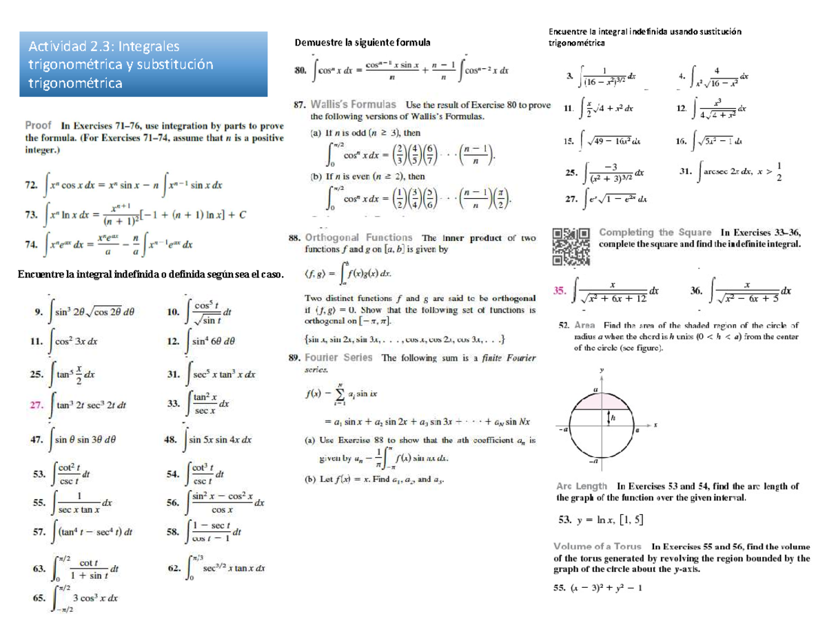 T2.3 Int trig, subst trig - Cálculo Integral - Actividad 2: Integrales ...