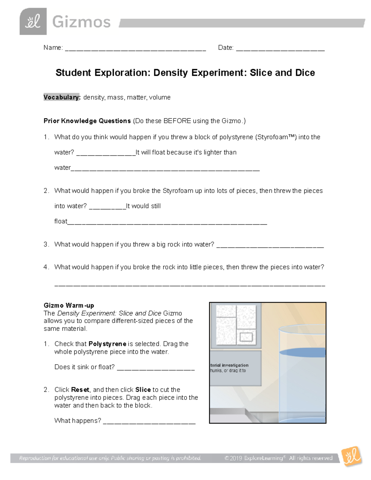 Density Slice SE - yes - Name: ______________________________________ Date ...
