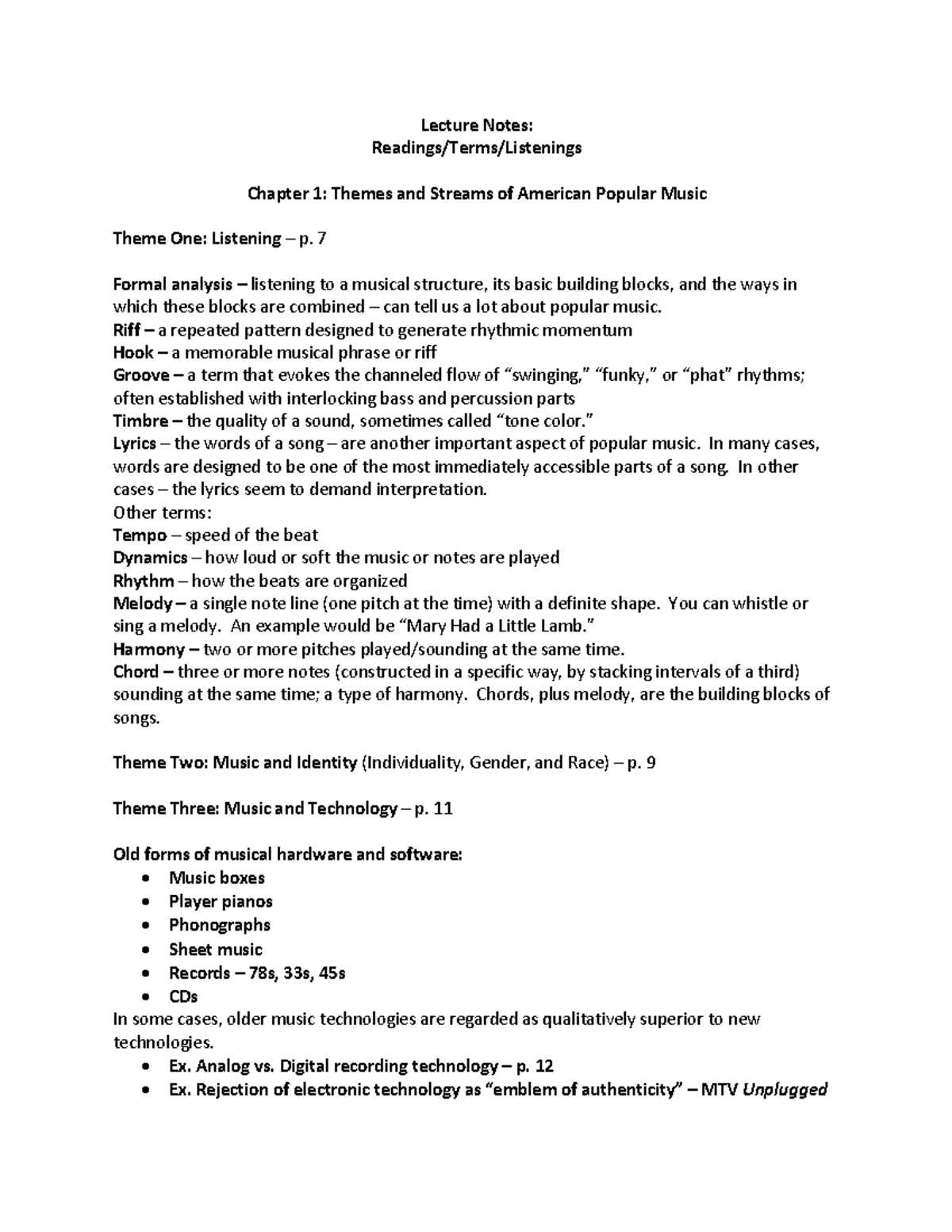 Chapter 1 notes - Lecture Notes: Readings/Terms/Listenings Chapter 1 ...