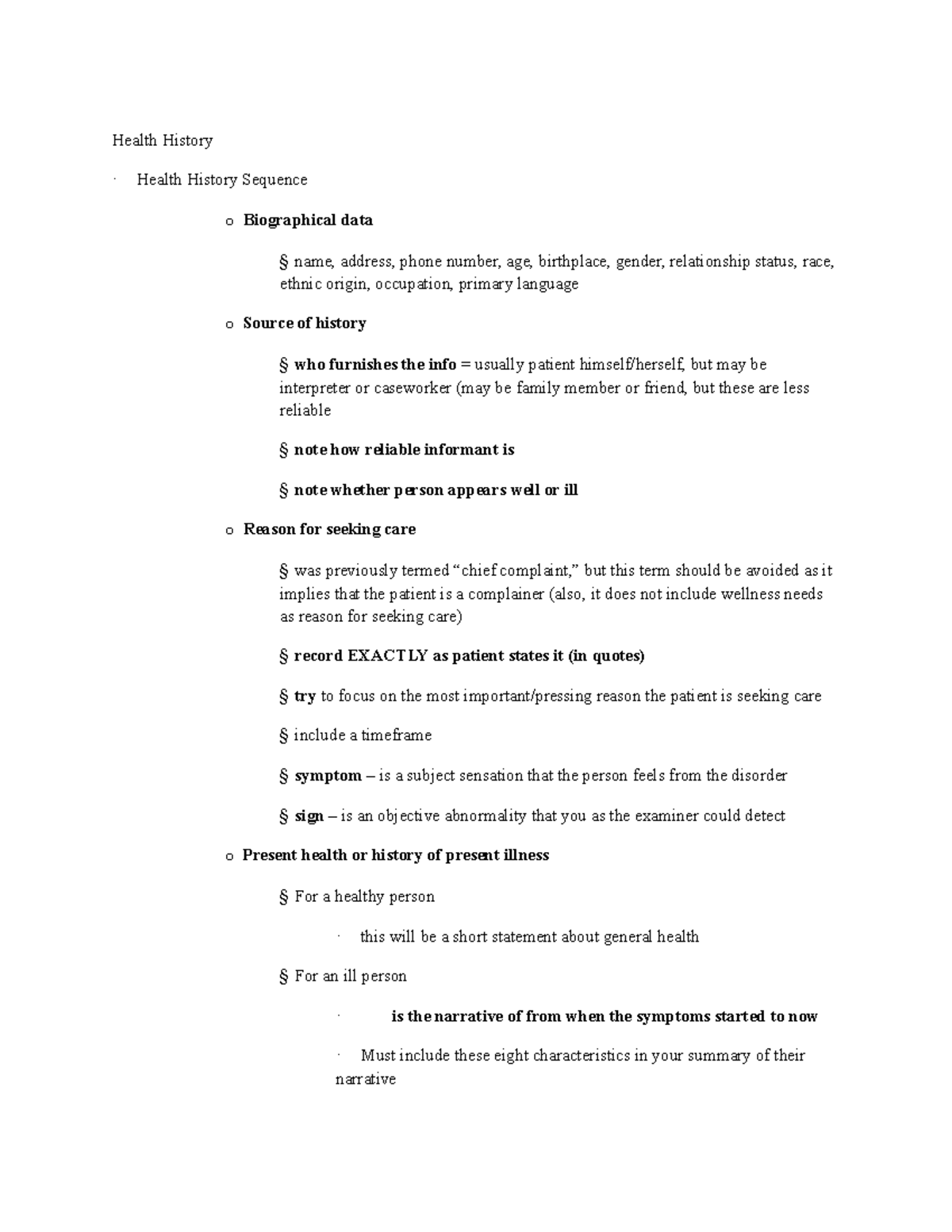 Health Assessment Health History - Health History · Health History ...