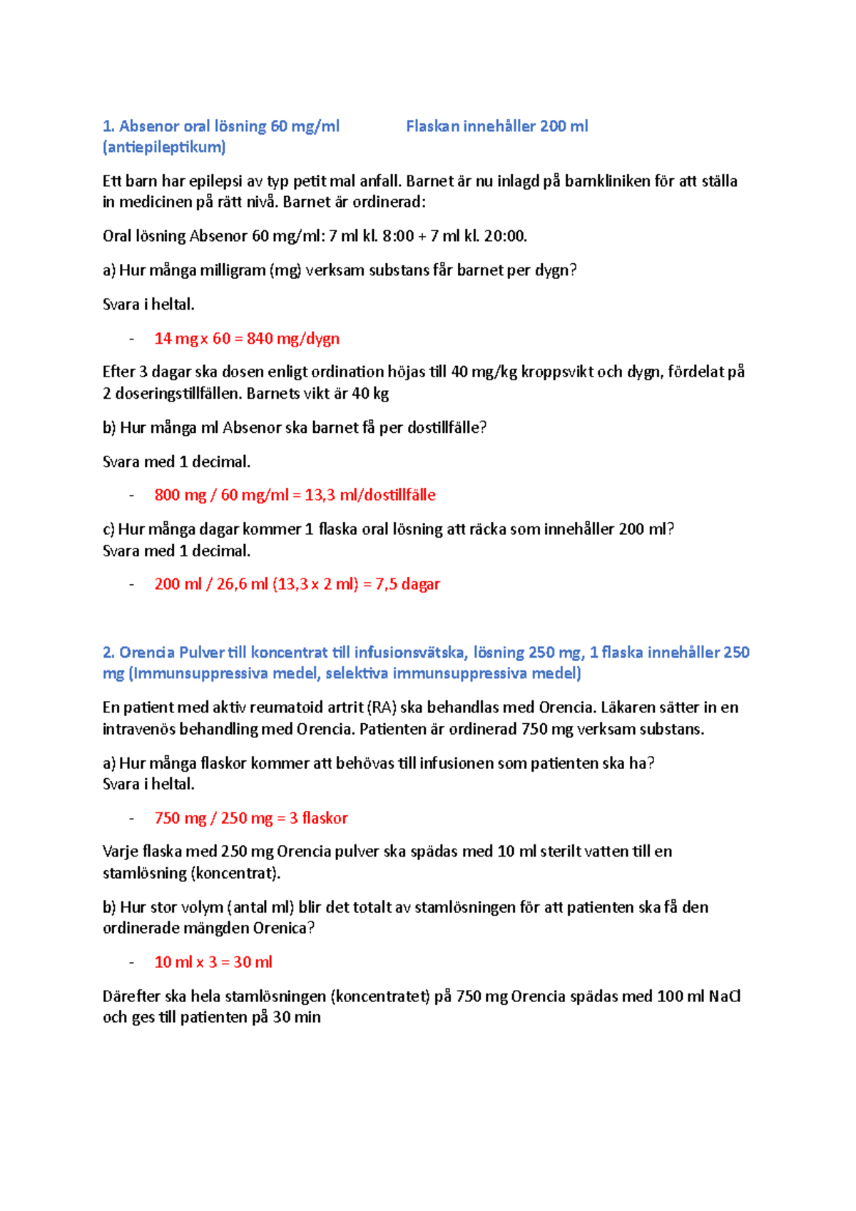 Tenta - Lm B - 1. Absenor oral lösning 60 mg/ml Flaskan innehåller 200 ...