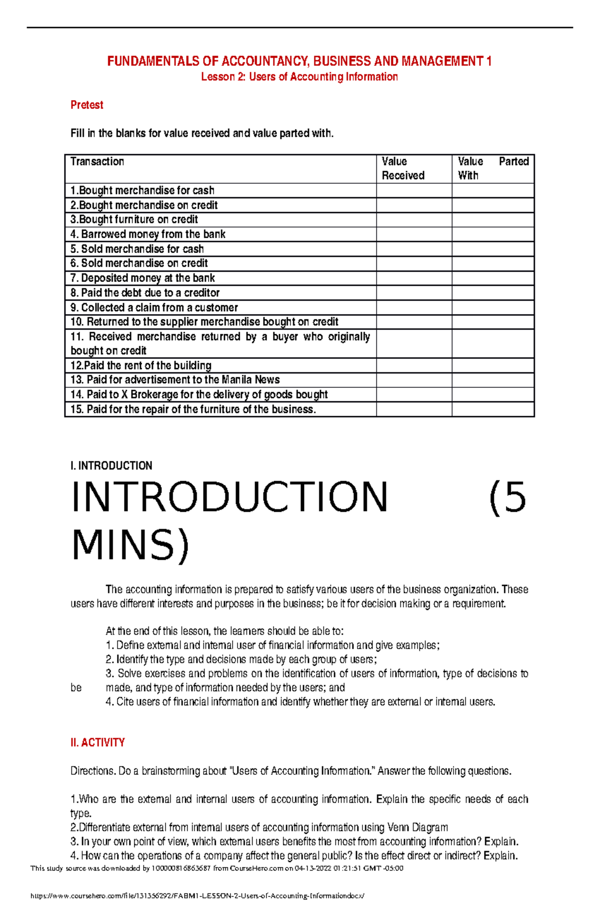 FABM1 Lesson 2 Users of Accounting Information - Grammar and English ...