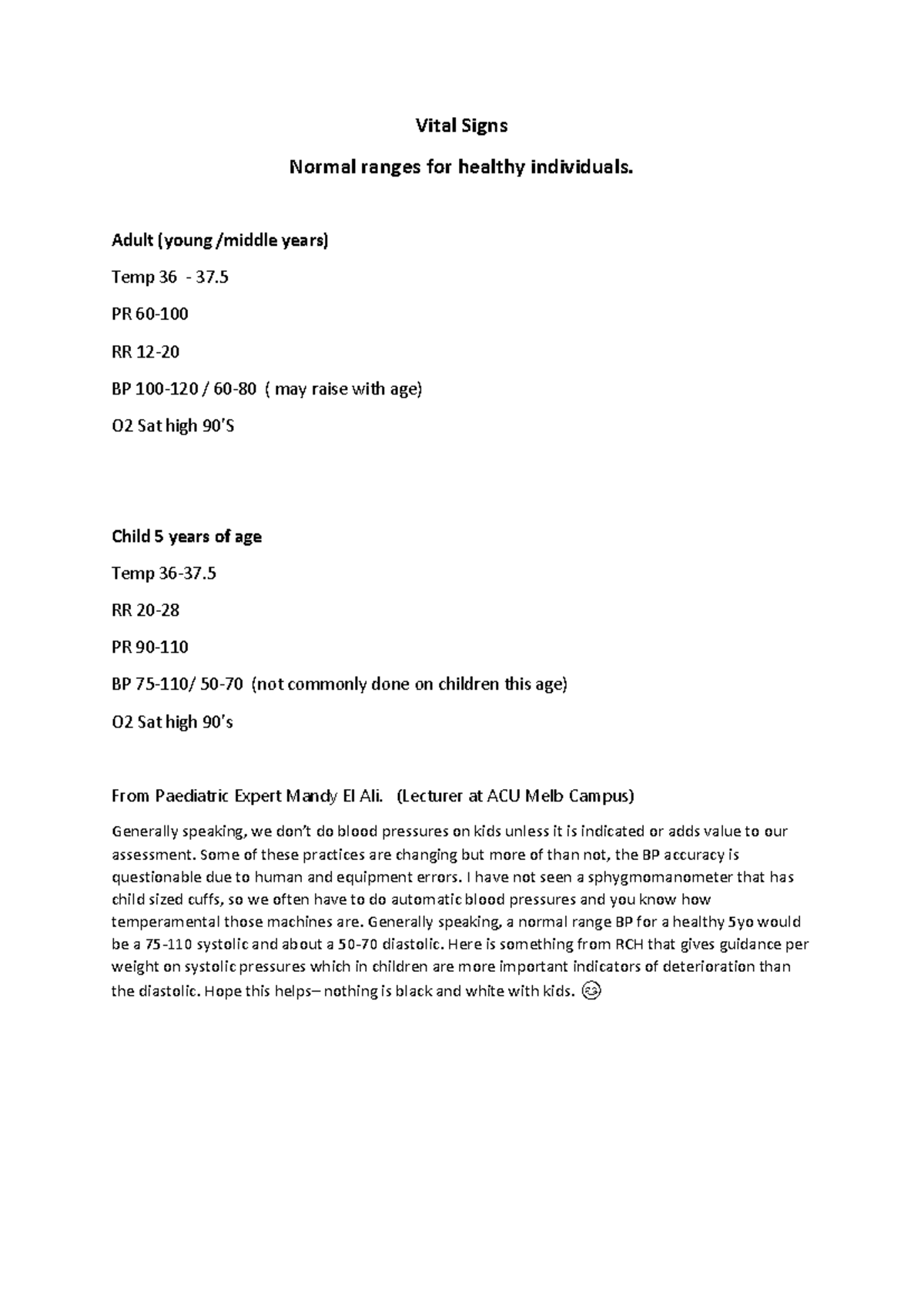Vital Signs Nornal Ranges Adult and Child - Vital Signs Normal ranges ...