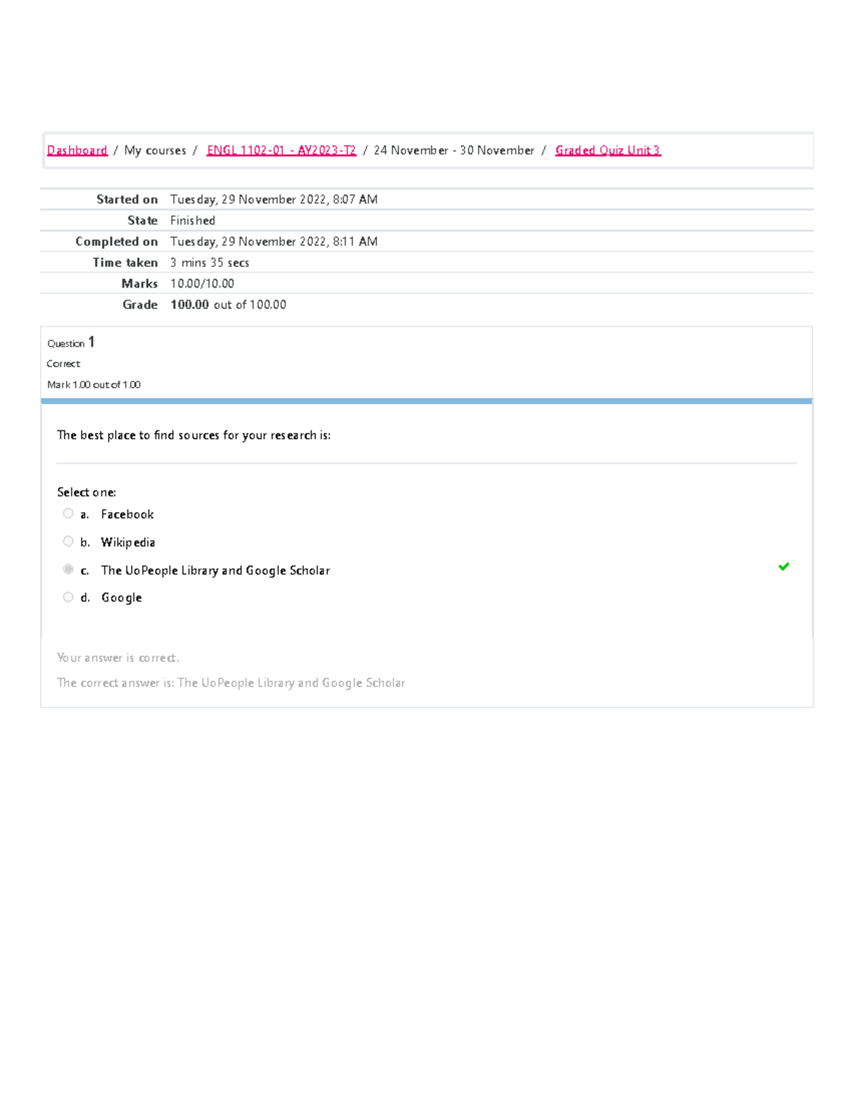 Graded Quiz Unit 3 Attempt review - Started on Tuesday, 29 November ...