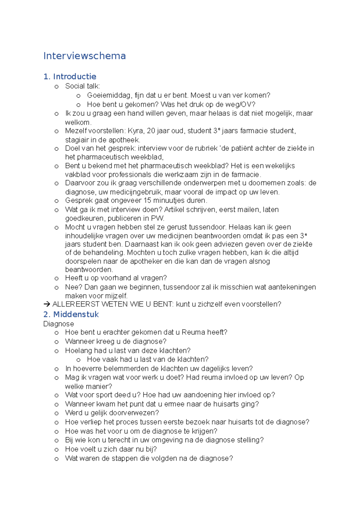 Interviewschema 'Patiënt achter de ziekte' - Interviewschema 1 ...