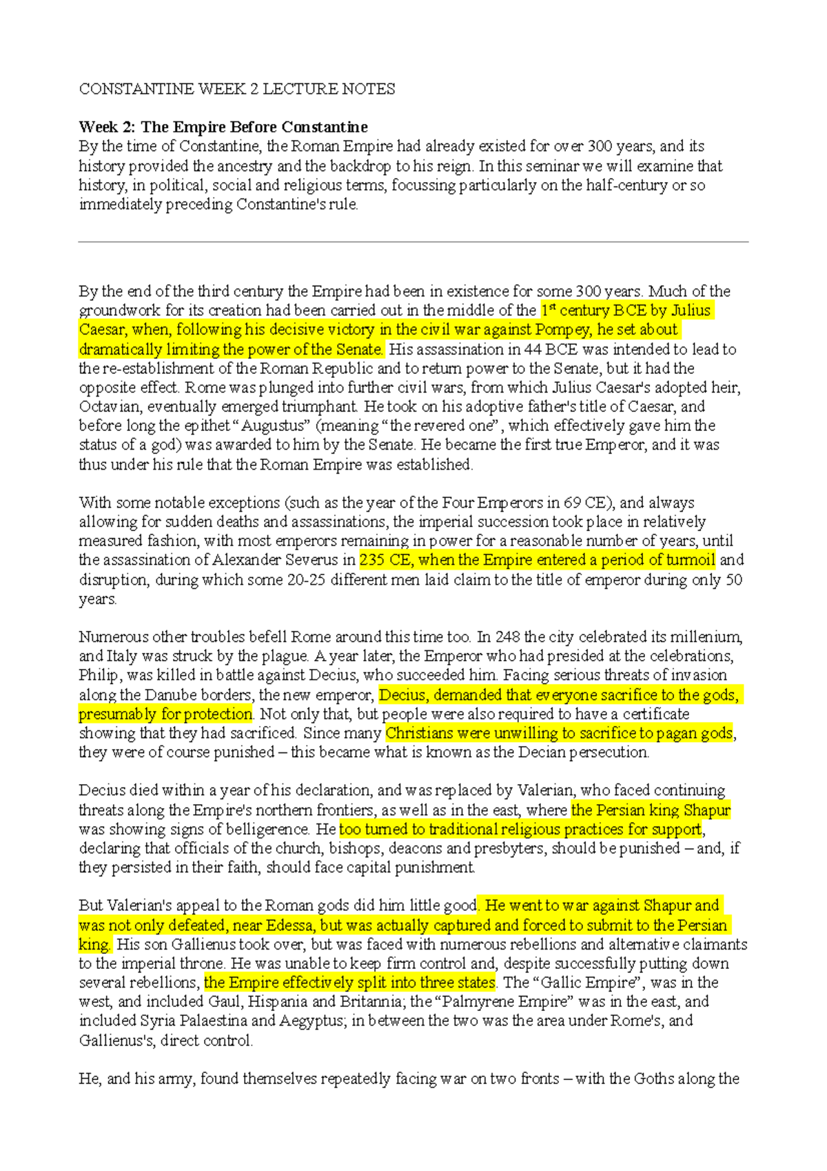 Lecture notes, lecture 2 - CONSTANTINE WEEK 2 LECTURE NOTES Week 2: The ...