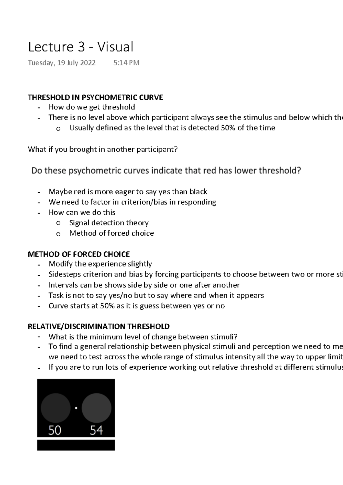 Lecture 3 - Visual - THRESHOLD IN PSYCHOMETRIC CURVE How do we get ...