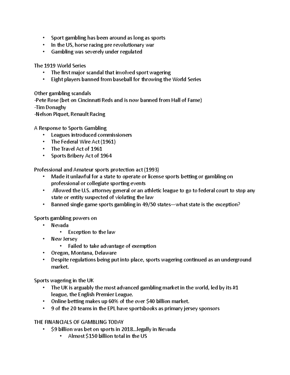Sports Gambling - Lecture Notes, Dr. Strode - Sport gambling has been ...