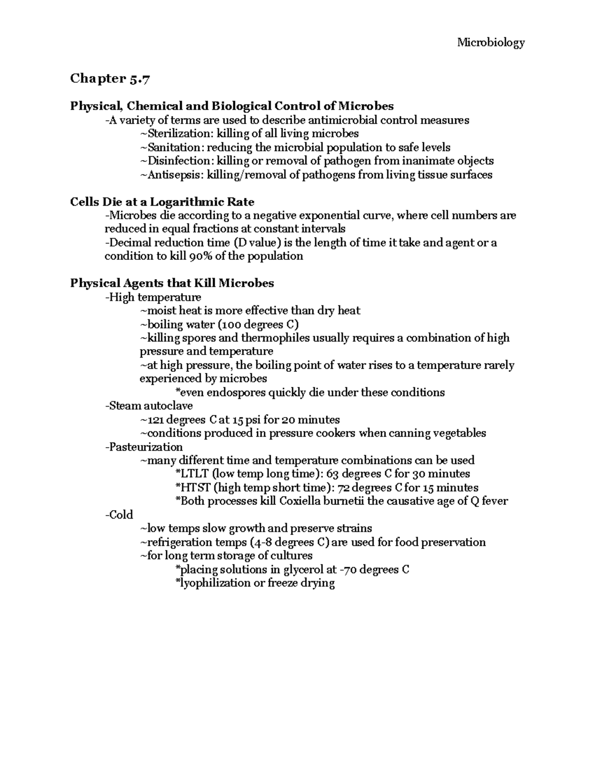 Micro 5.7 Outline - Microbiology Chapter 5. Physical, Chemical and ...