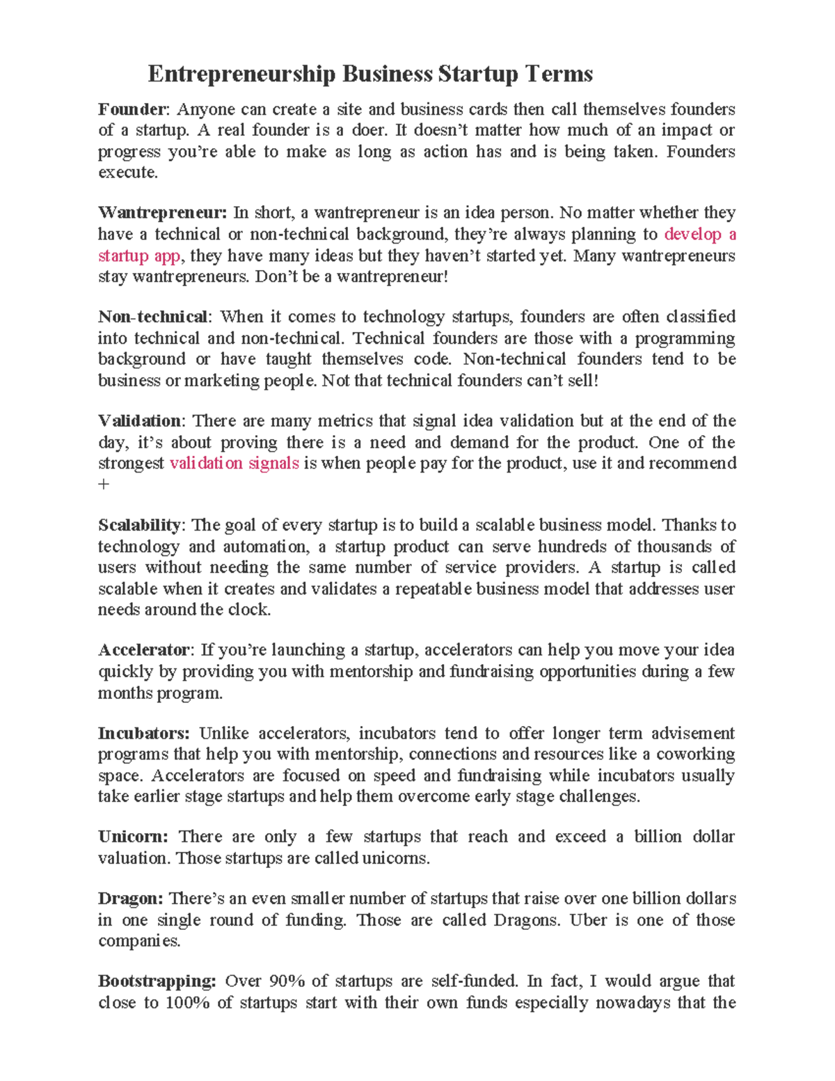 Entrepreneurship Business Startup Terms 1 - Entrepreneurship Business ...