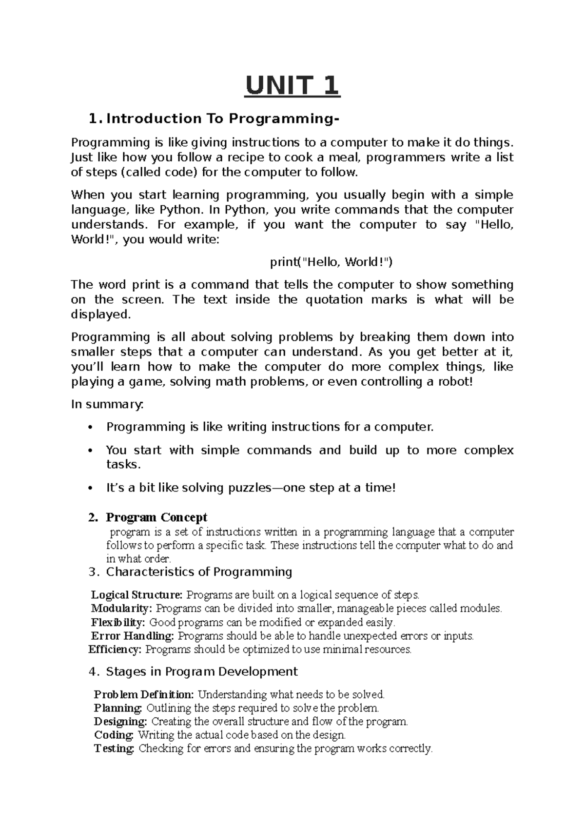 Ds Unit 1 Data Structure Notes Unit 1 1 Introduction To Programming Programming Is Like