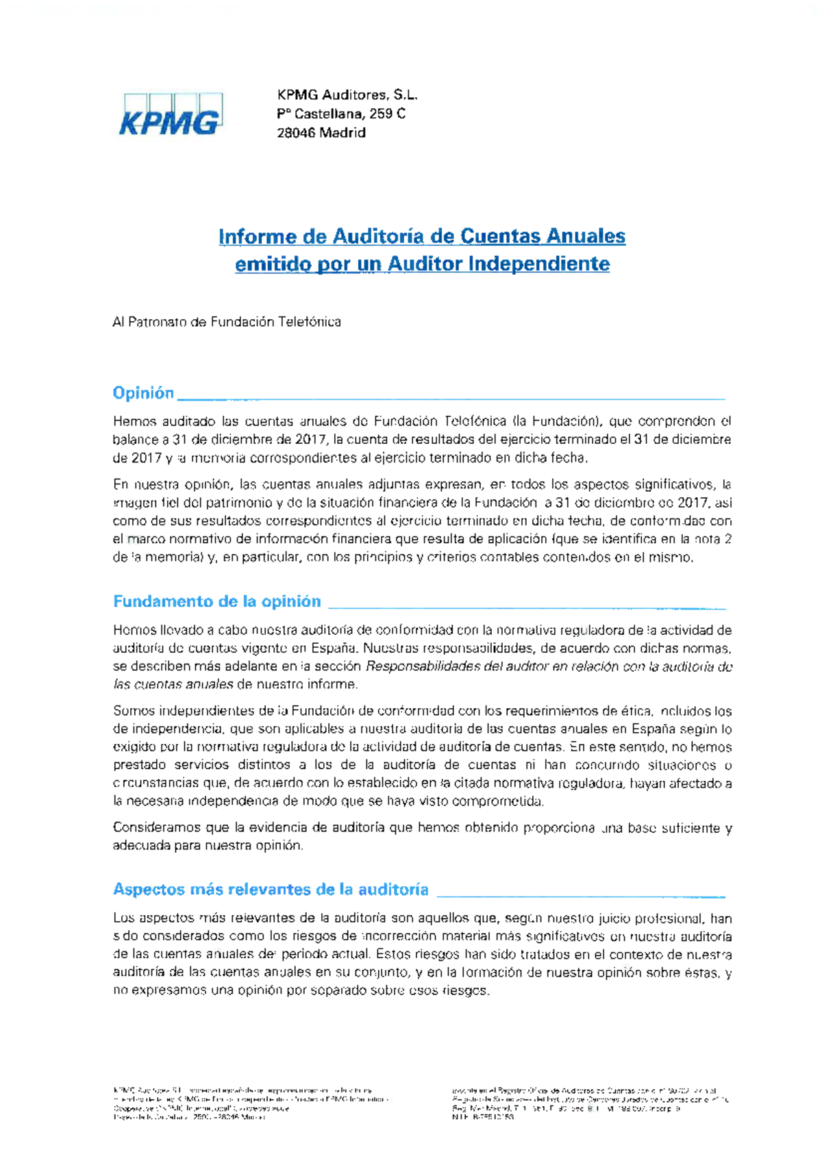 Ejemplo informe de auditoria de cuentas anuales KPMG - Administración ...