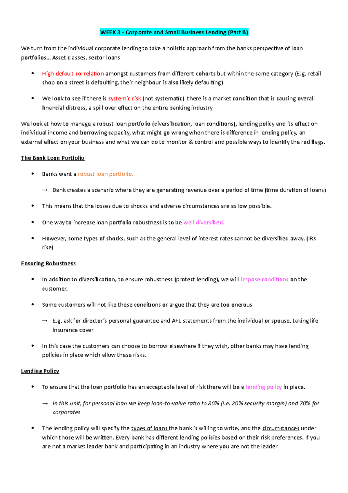 WEEK 3 - Corporate Lending (Part B) - WEEK 3 Corporate and Small ...