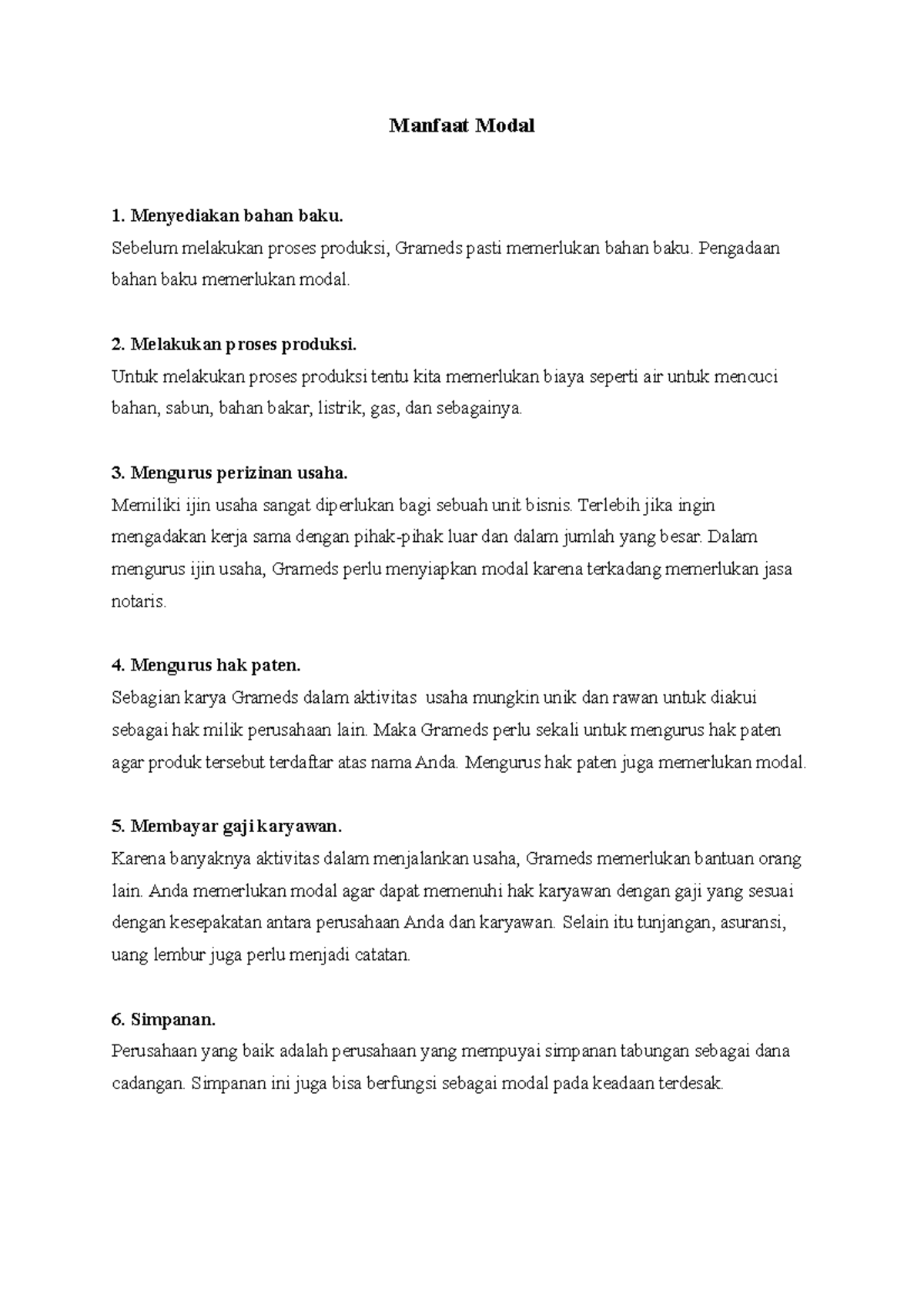 Manfaat Modal - Manfaat Modal Menyediakan bahan baku. Sebelum melakukan ...