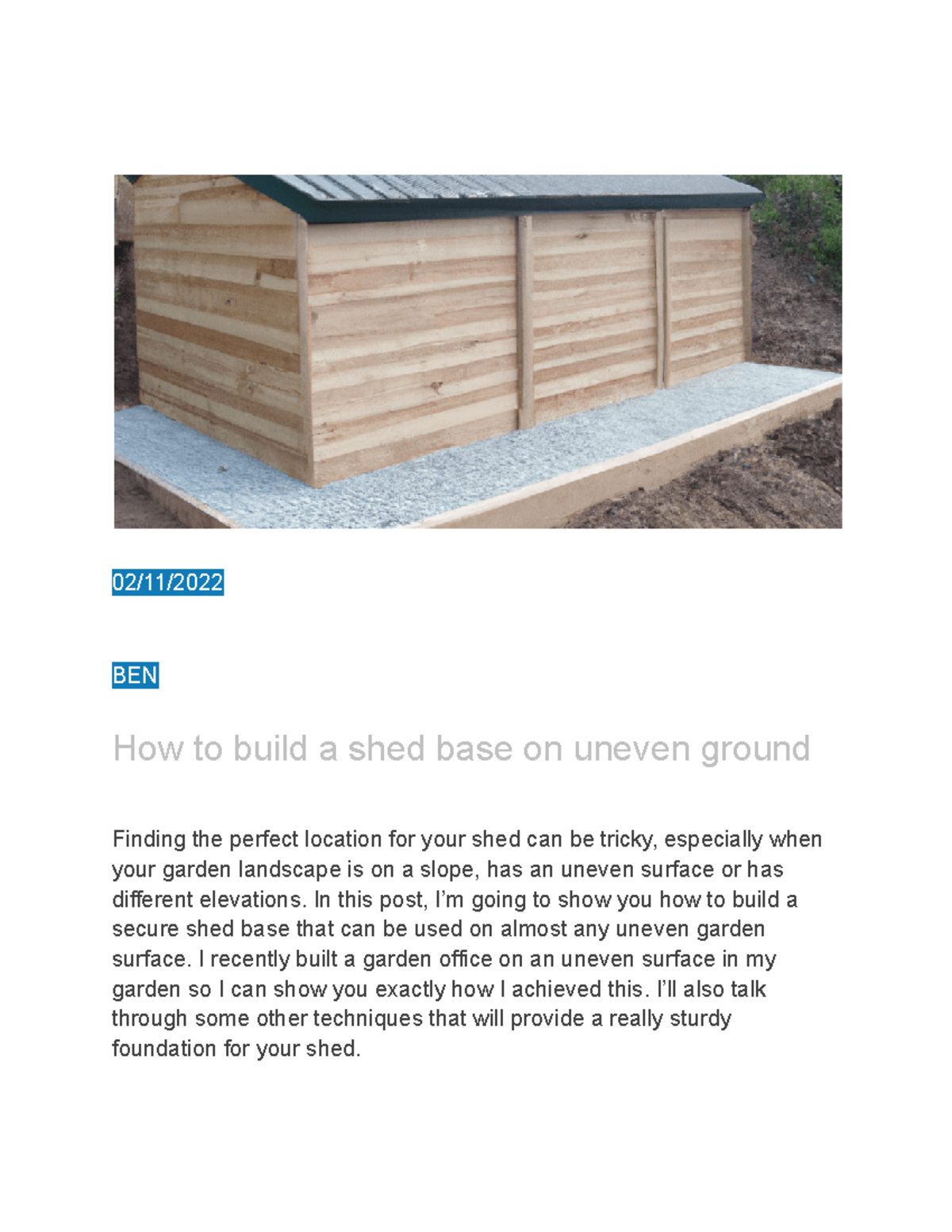 Build a shed base on uneven ground - 02/11/ BEN How to build a shed ...