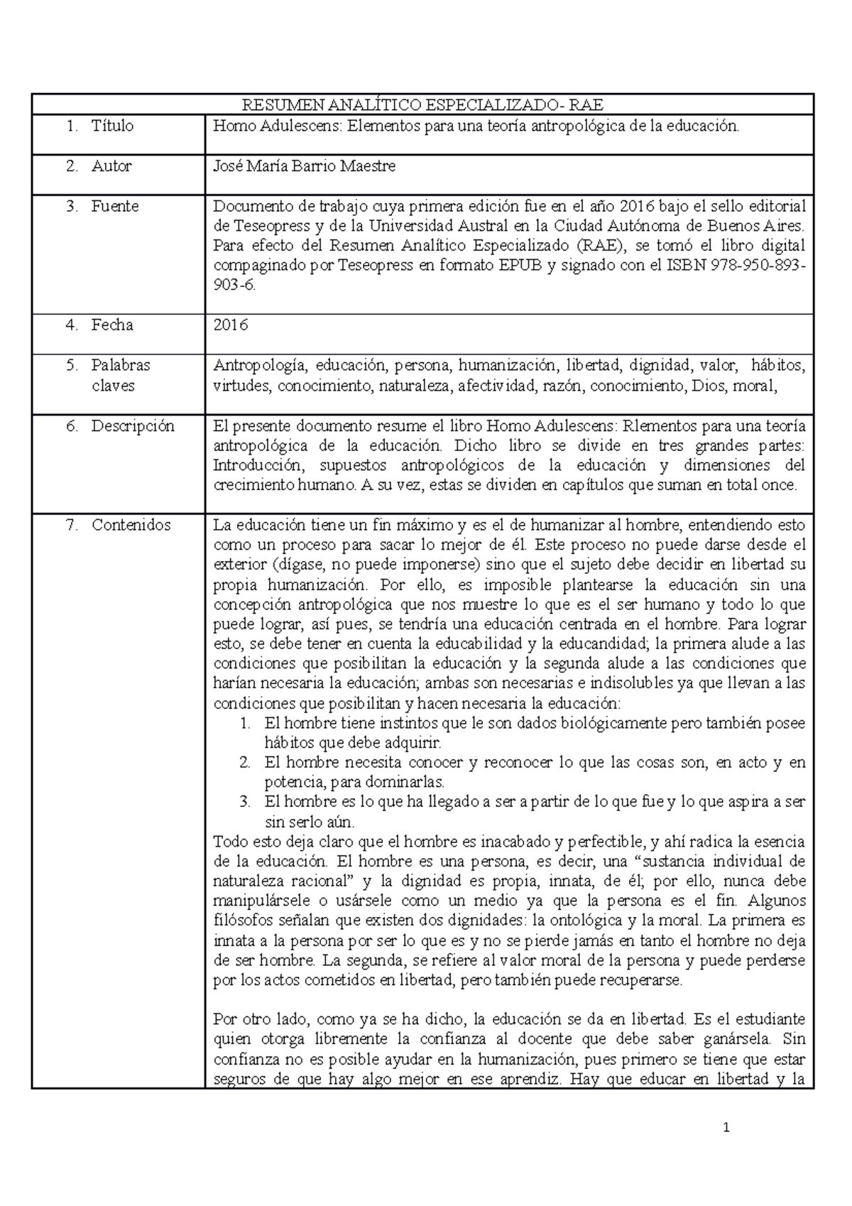 RAE- Trabajo Final - RESUMEN ANALÍTICO ESPECIALIZADO- RAE Título Homo ...