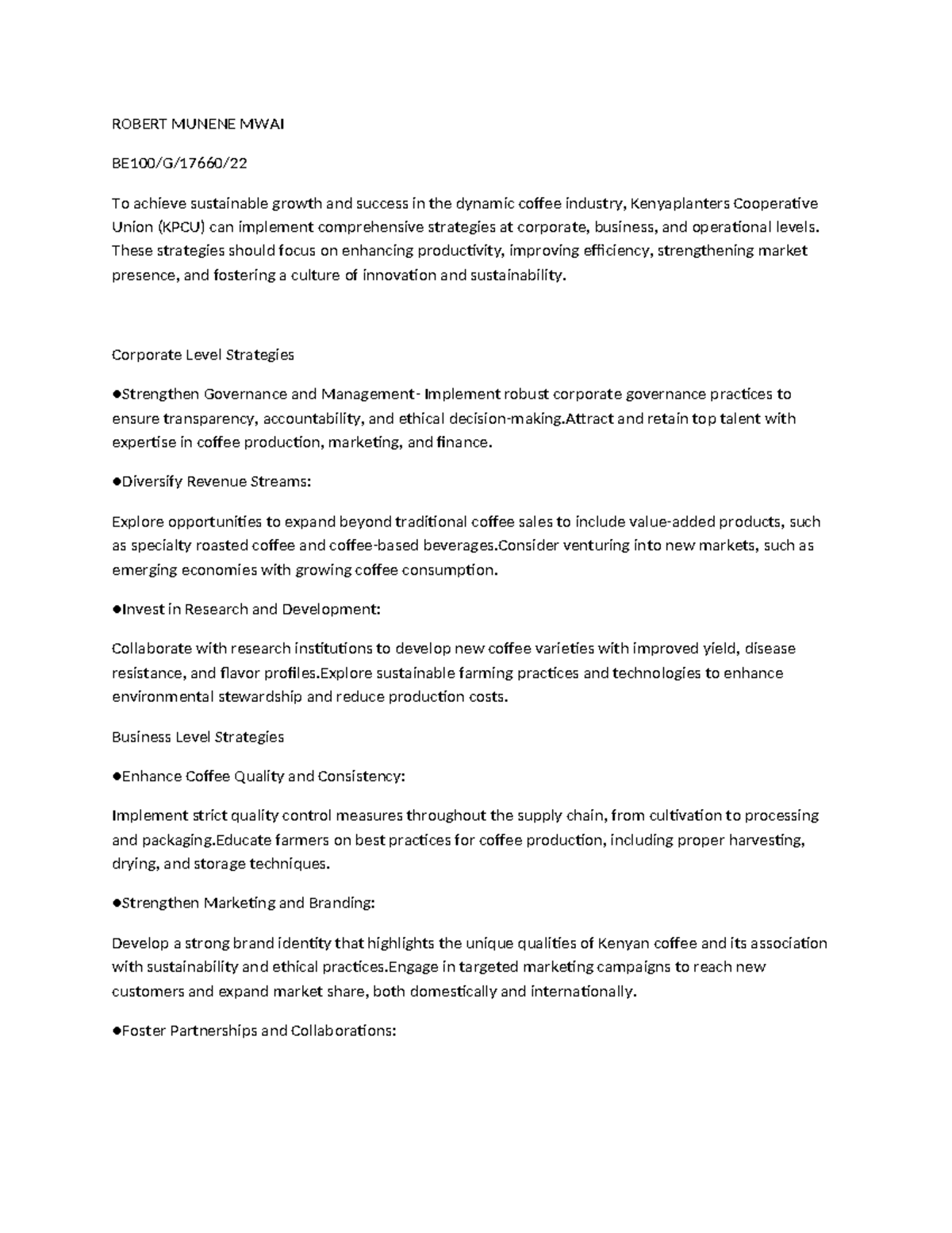 Stategicmanagement - Assignment - ROBERT MUNENE MWAI BE100/G/17660/ To ...