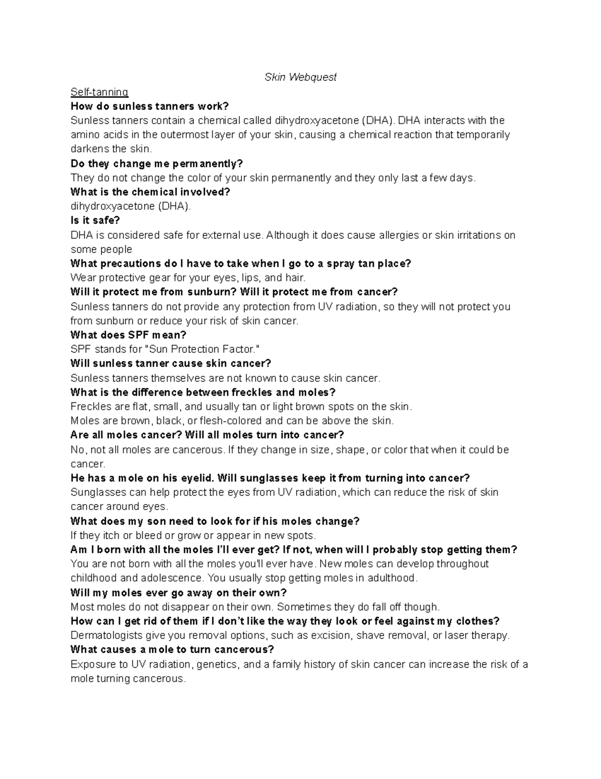 Skin Webquest Answers - Skin Webquest Self-tanning How do sunless ...