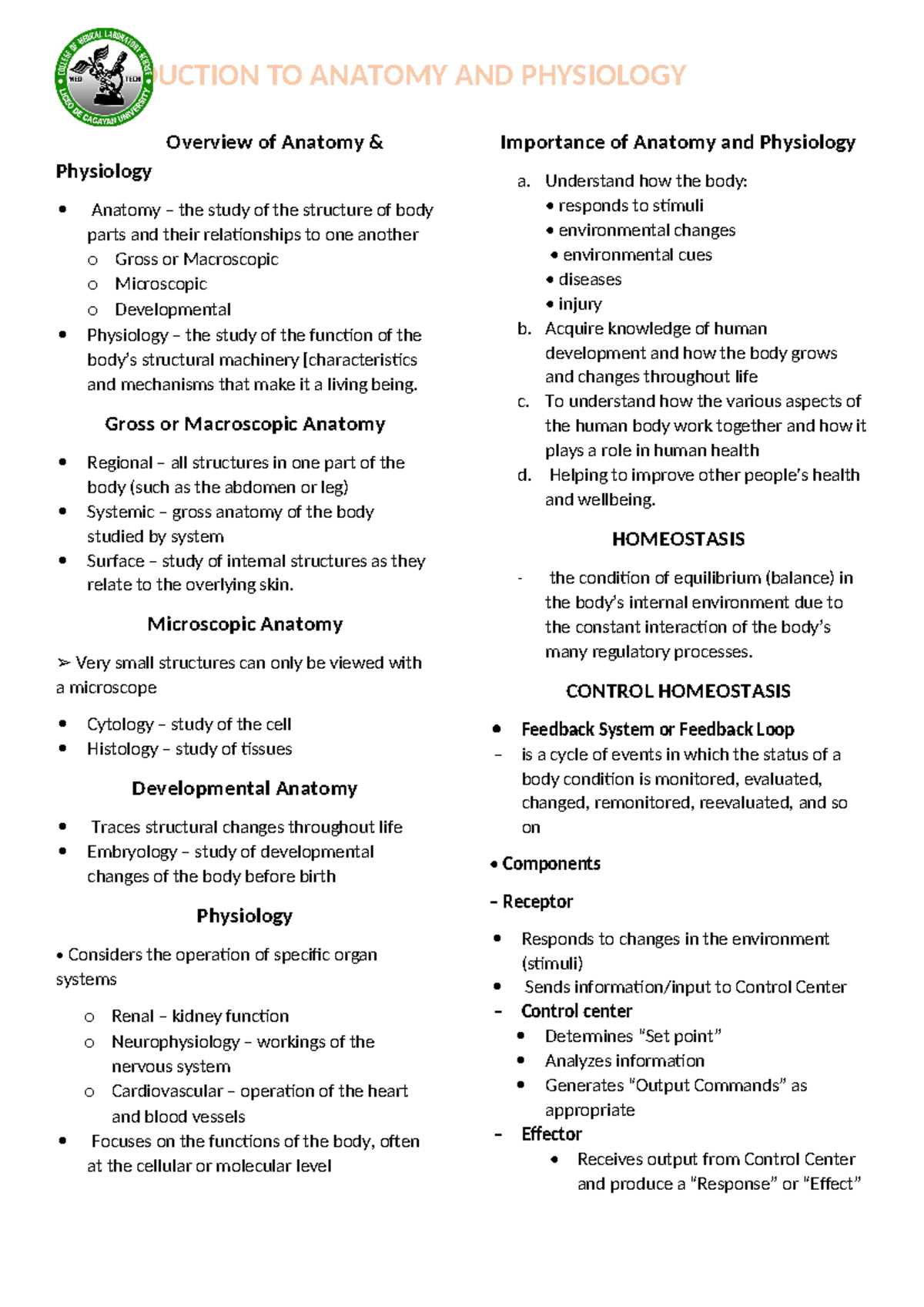 Introduction of Anatomy and physiology notes - Overview of Anatomy ...
