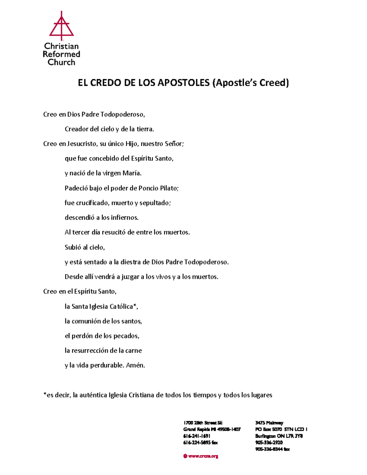 EL Credo DE LOS Apostoles-Spanish Revised- Crcna Final - EL CREDO DE ...