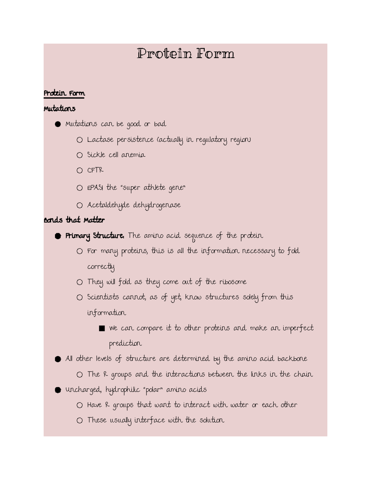 Protein Form - Lecture Notes - Protein Form Protein Form Mutations ...