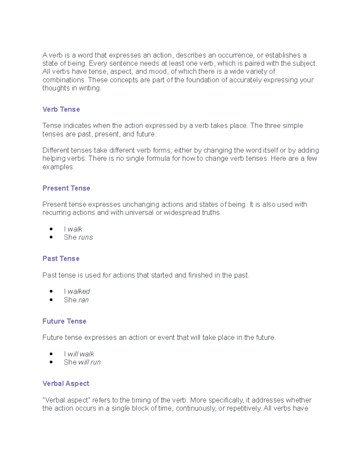 VERB - Lecture notes 1-10 15 - A verb is a word that expresses an ...