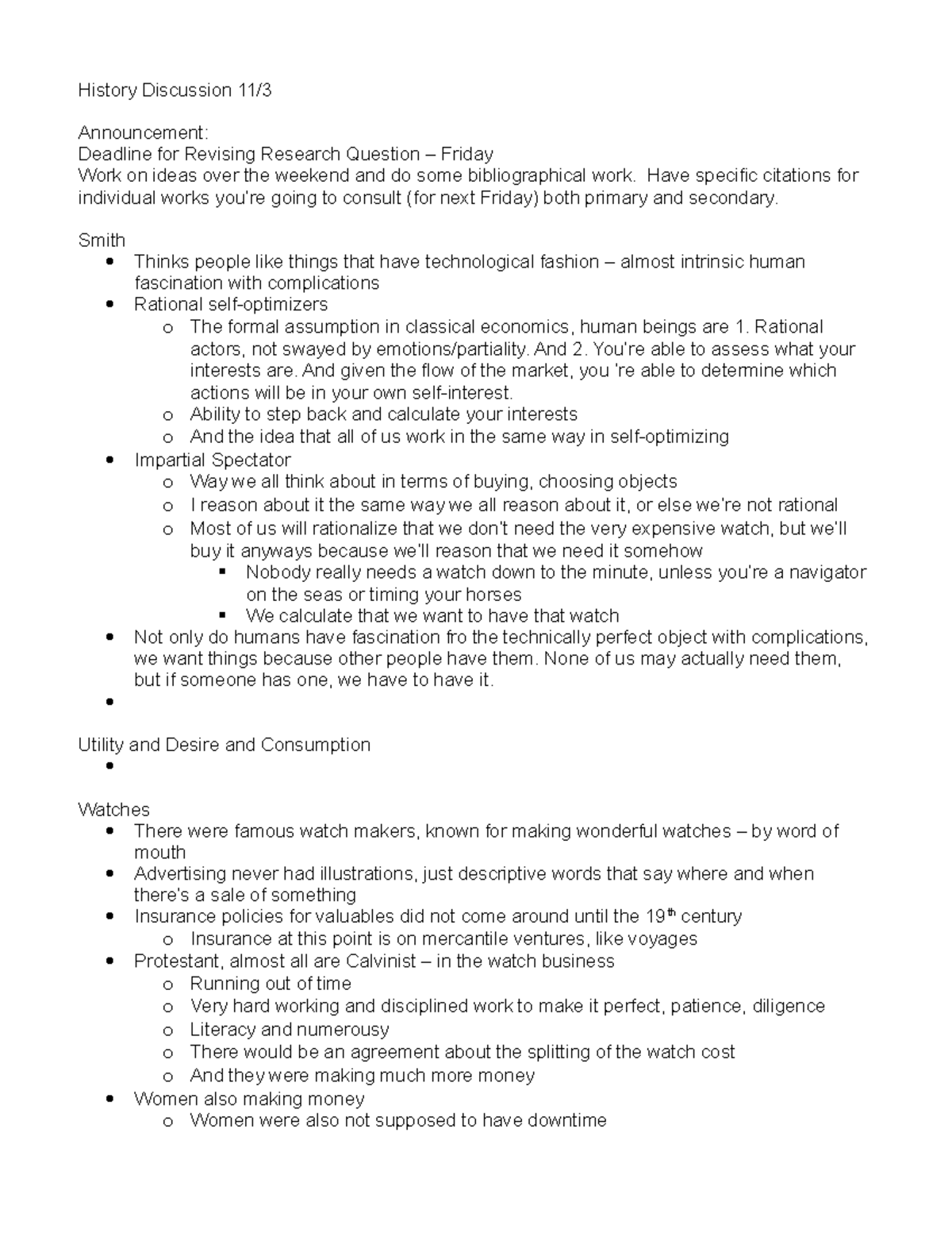 History Discussion 2 Notes - History Discussion 11/ Announcement ...