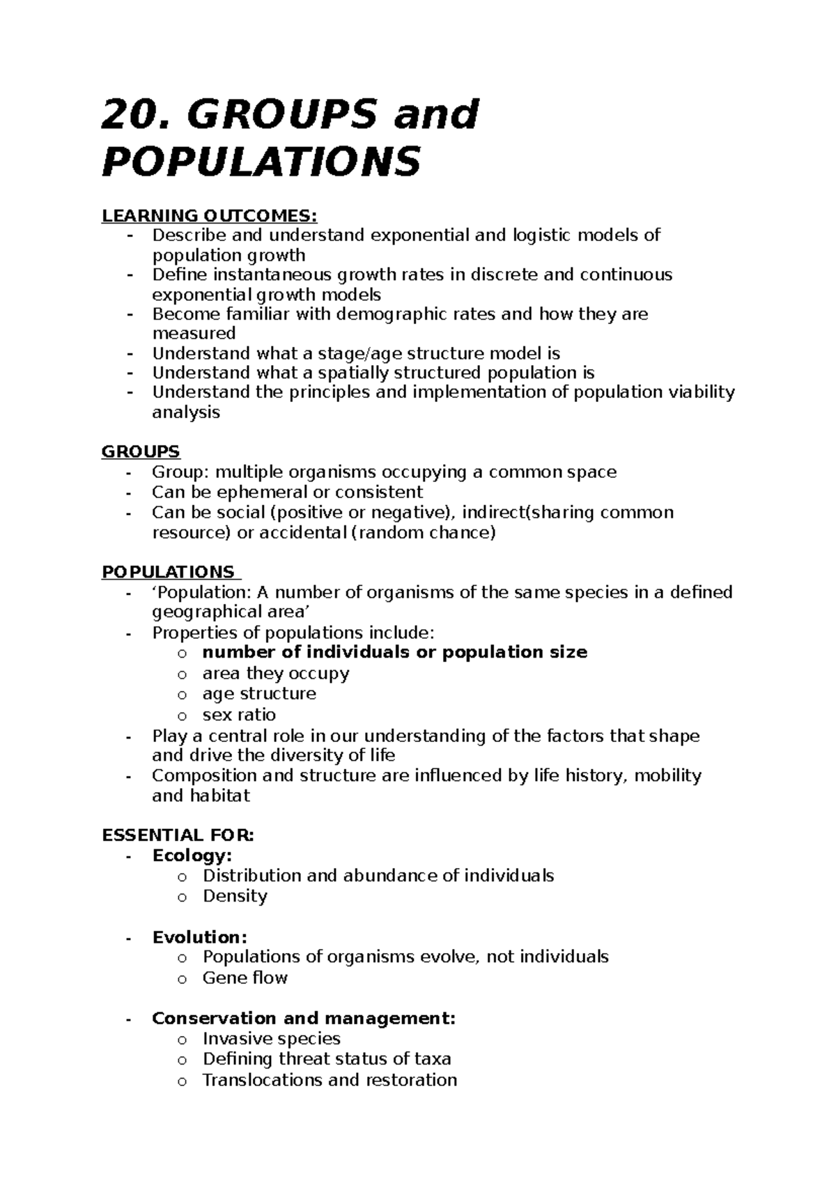 20. Groups and Populations - 20. GROUPS and POPULATIONS LEARNING ...