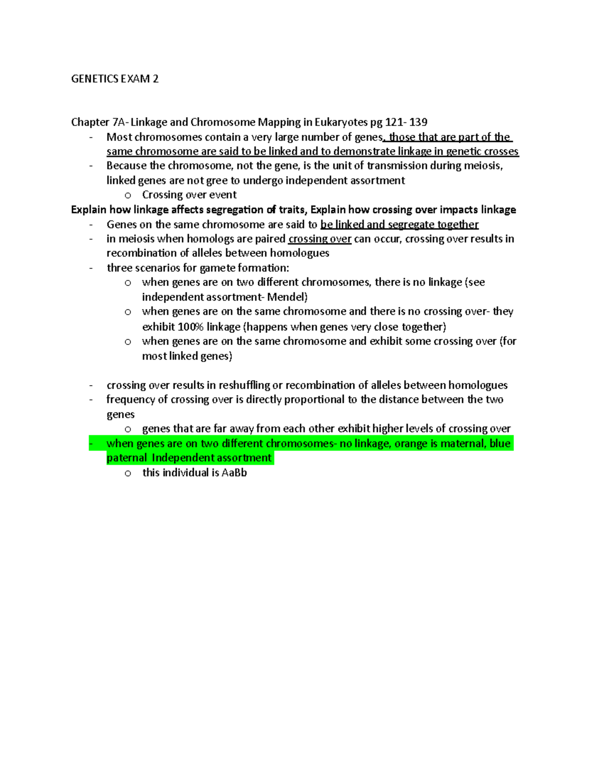 Genetics EXAM 2 - Lecture notes unit 2 - GENETICS EXAM 2 Chapter 7A ...
