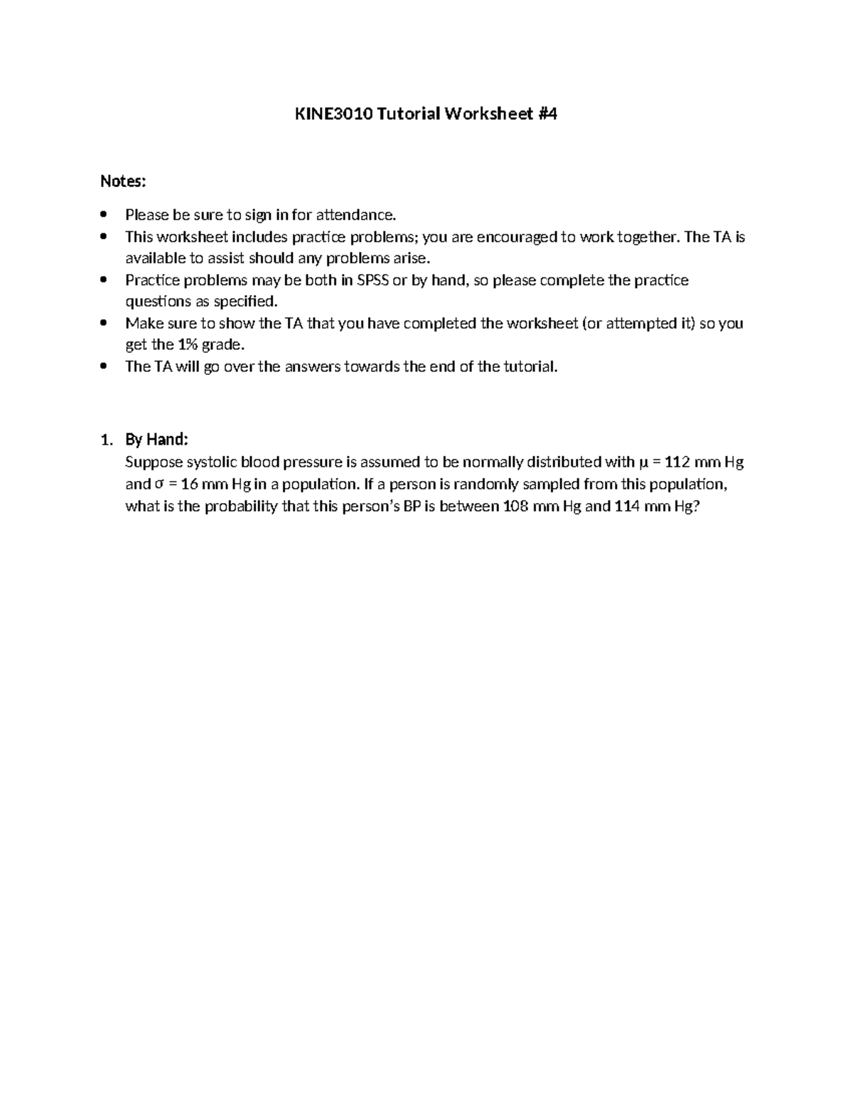 Tutorial 4 - blank - KINE3010 Tutorial Worksheet Notes: Please be sure ...