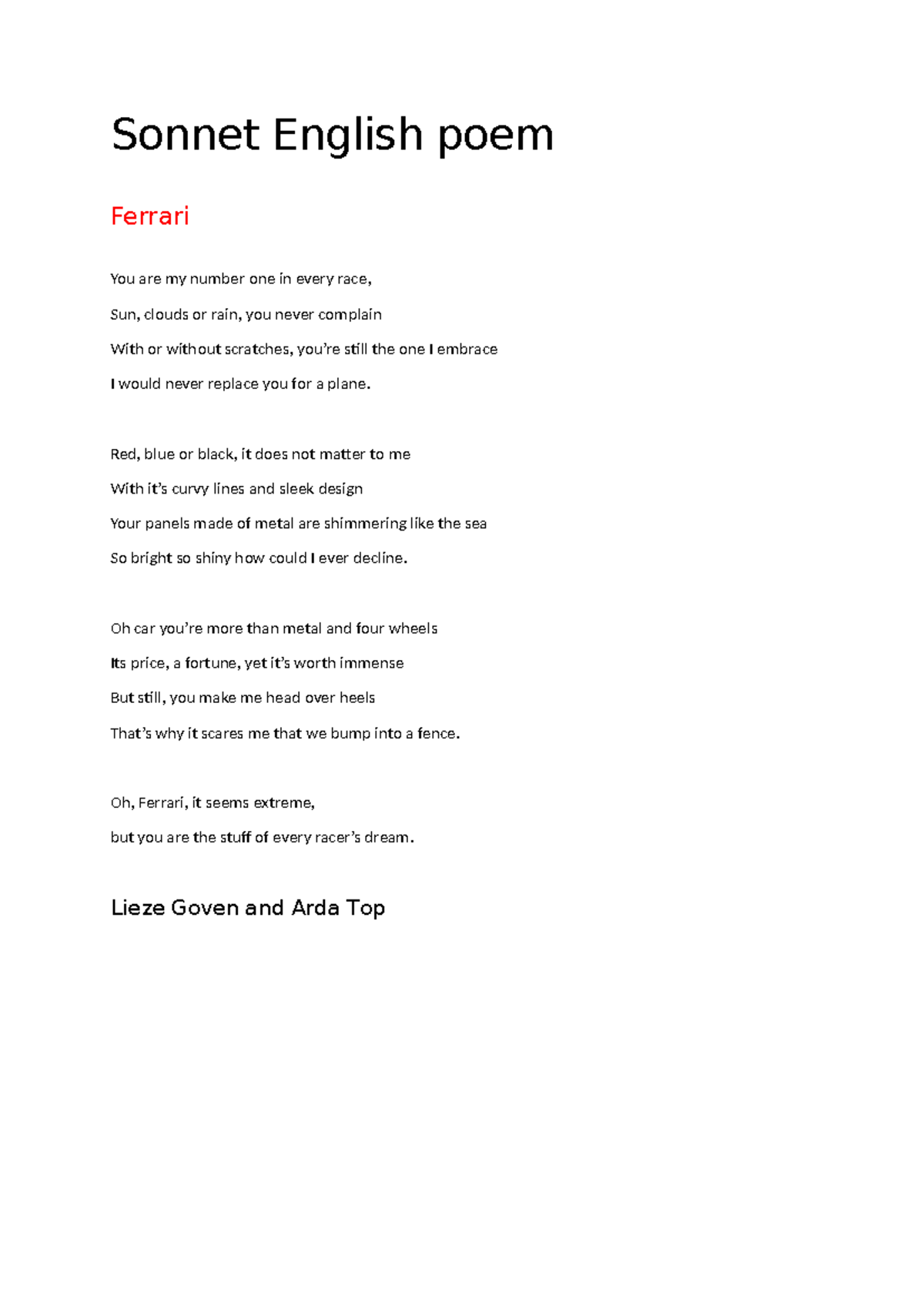 Sonnet english poem - fictief gedicht in het engels - Sonnet English ...