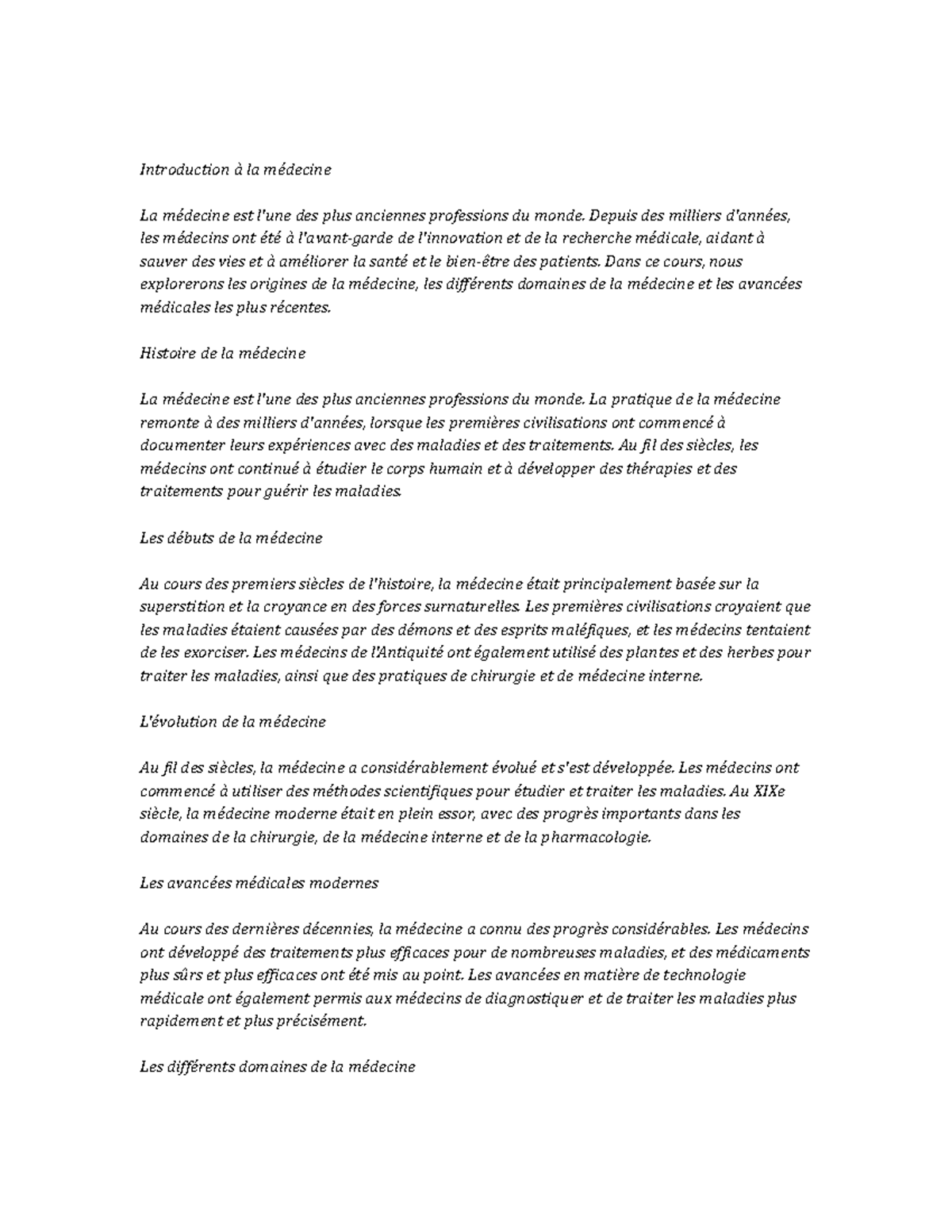 Medicine - Introduction à la médecine La médecine est l'une des plus ...