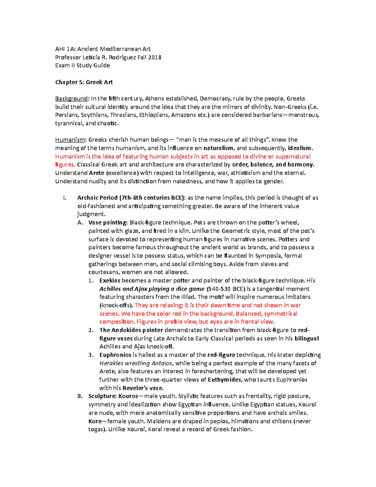 AHI 1A Final Exam Study Guide - AHI 1A: Ancient Mediterranean Art ...