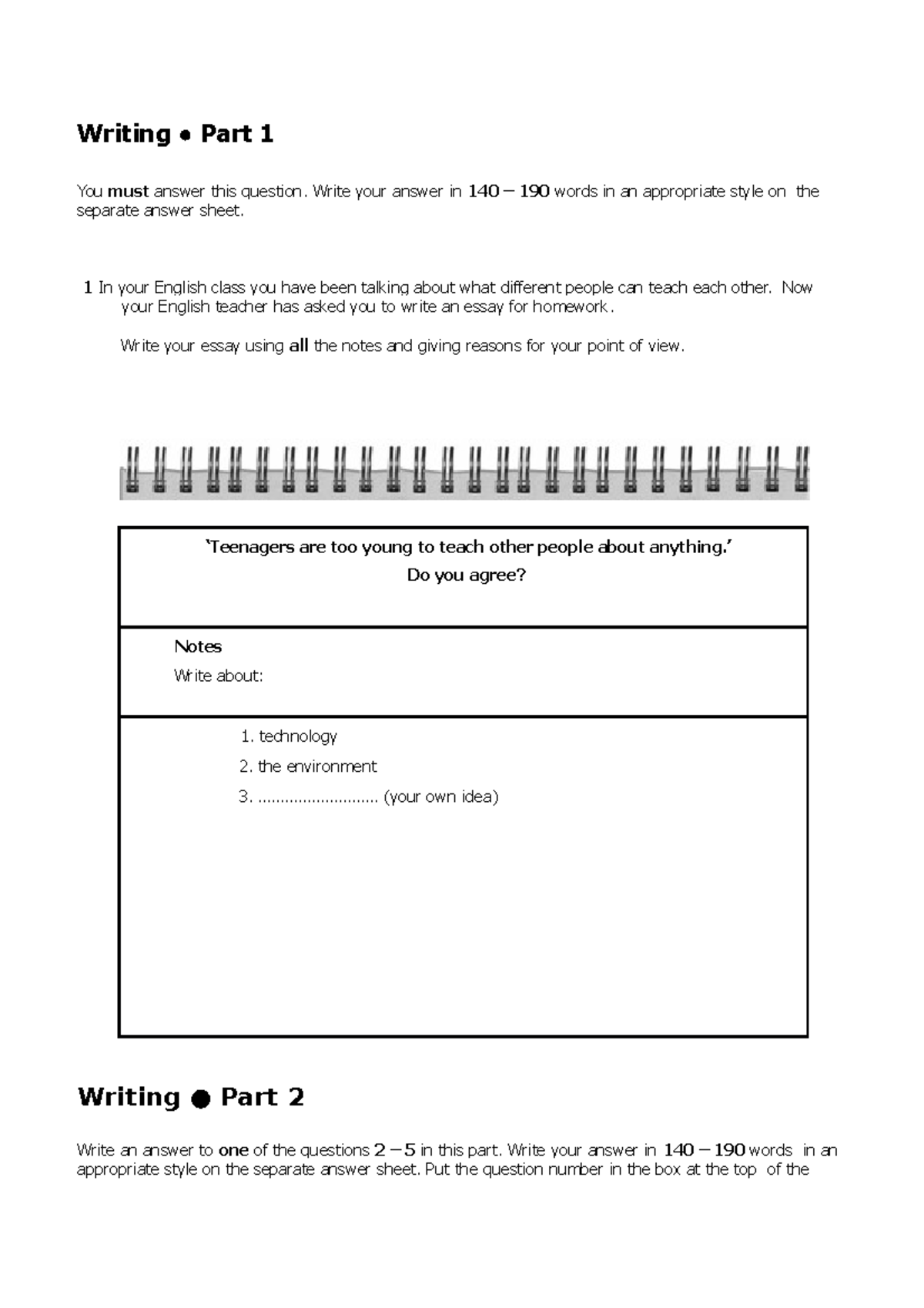 First for Schools Writing sample paper 2 - Writing Part 1 You must ...