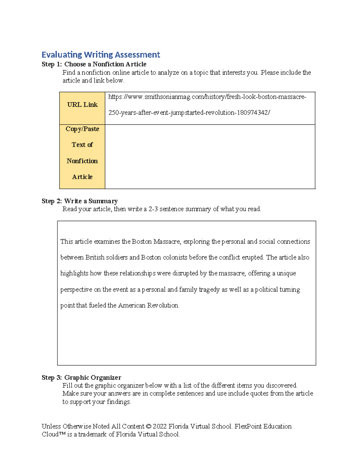 Evaluating writing assess rubric - Evaluating Writing Assessment Step 1 ...