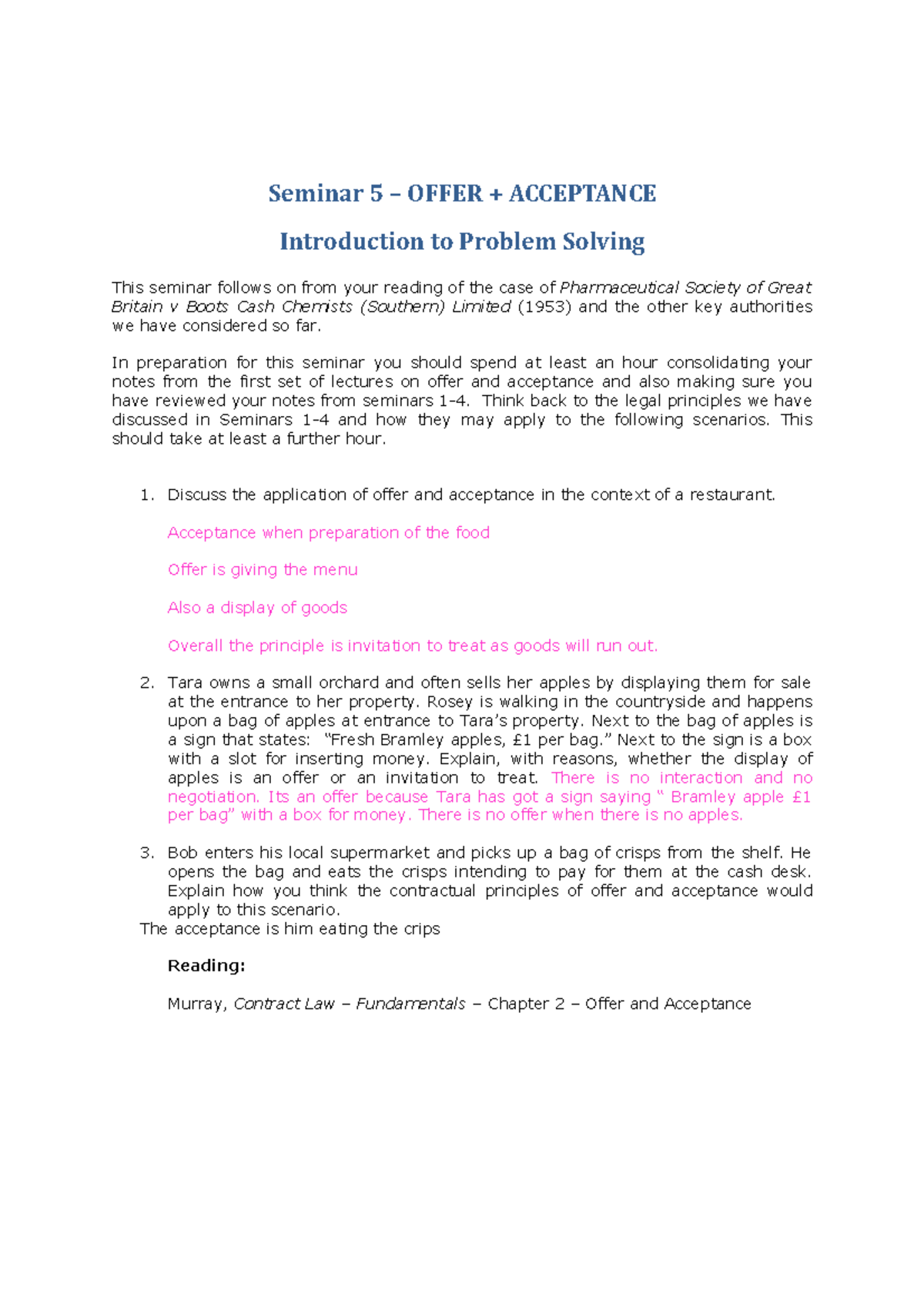 Seminar 5 Introduction to Problem Solving - Seminar 5 – OFFER ...
