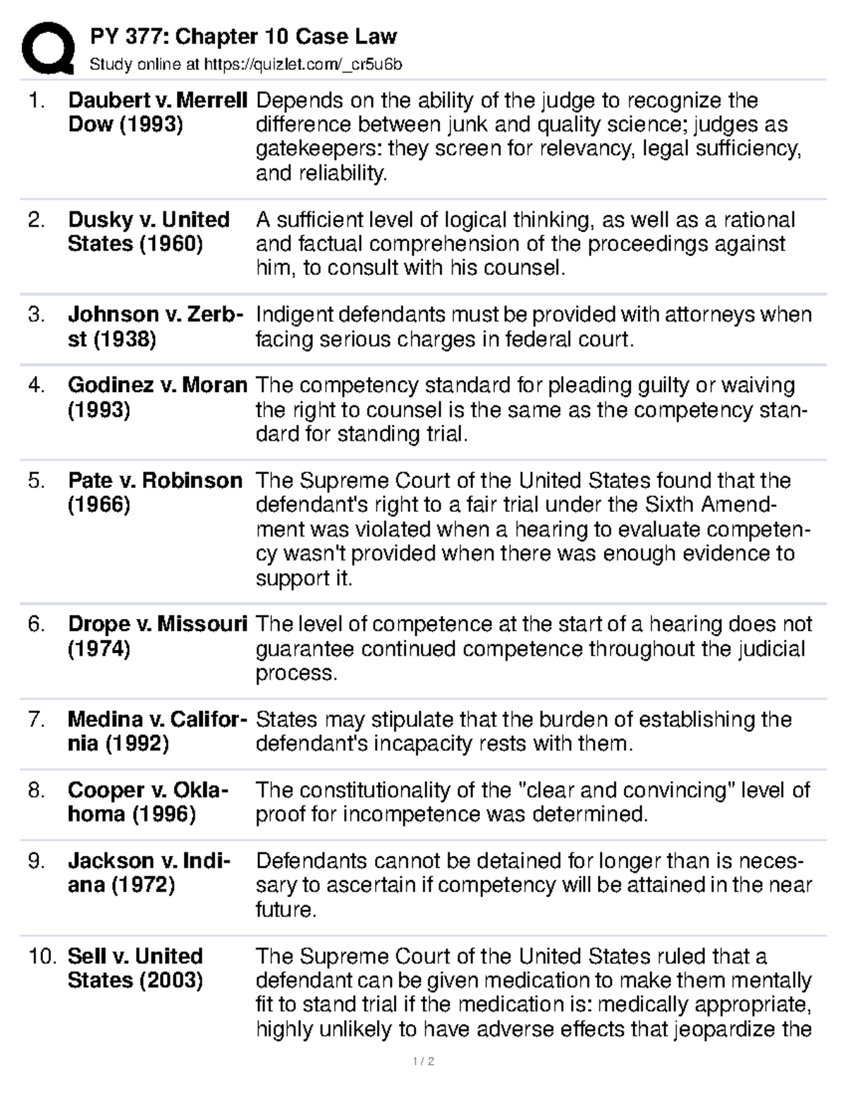 CL Chapter 10 - PY 377: Chapter 10 Case Law Study online at quizlet ...